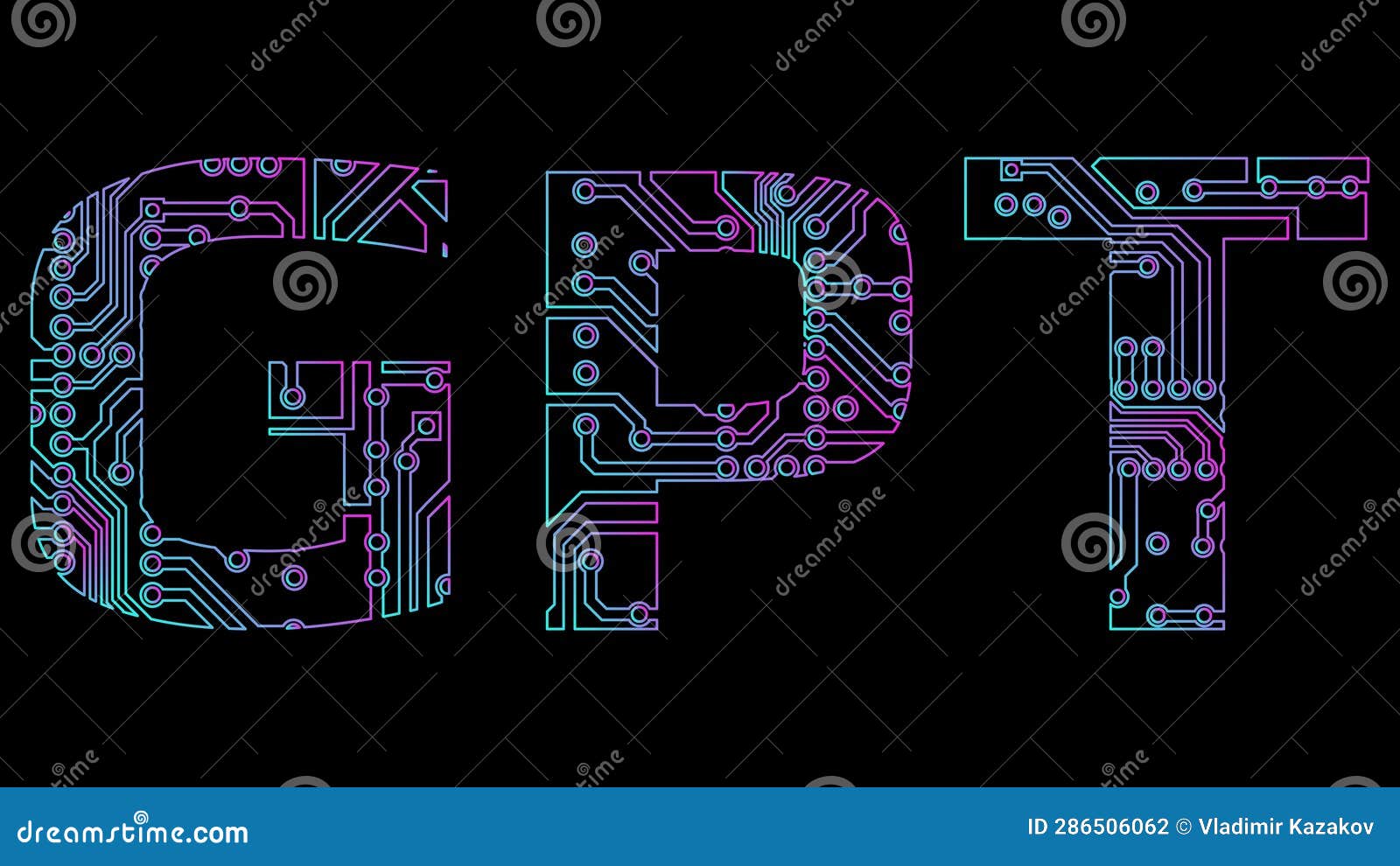 GPT Text Outline from PCB Tracks Isolated on Black Background. Chat GPT ...