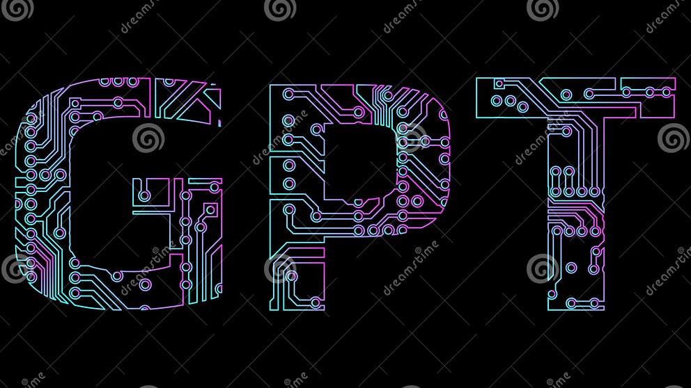 GPT Text Outline from PCB Tracks Isolated on Black Background. Chat GPT ...