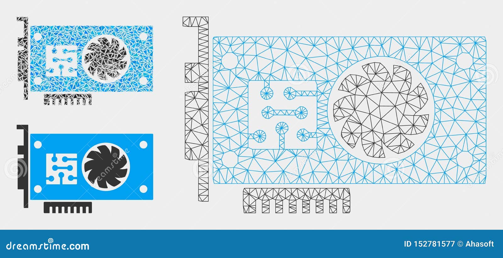 GPU Accelerator Card Vector Mesh 2D Model and Triangle Mosaic Icon ...