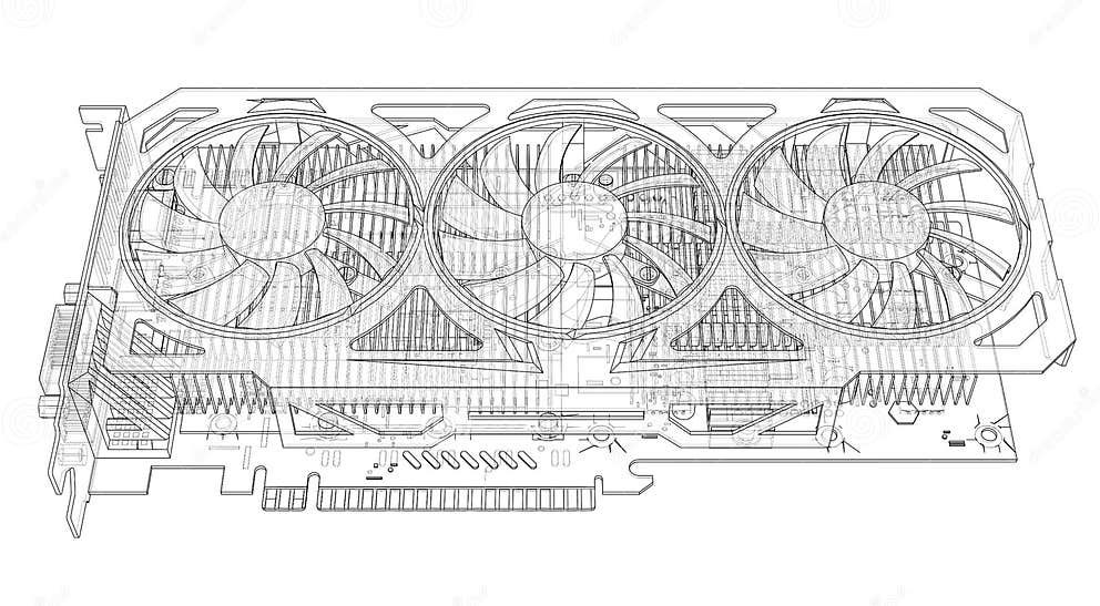 Gpu Card Outline. Vector stock image. Image of powerful - 148108795