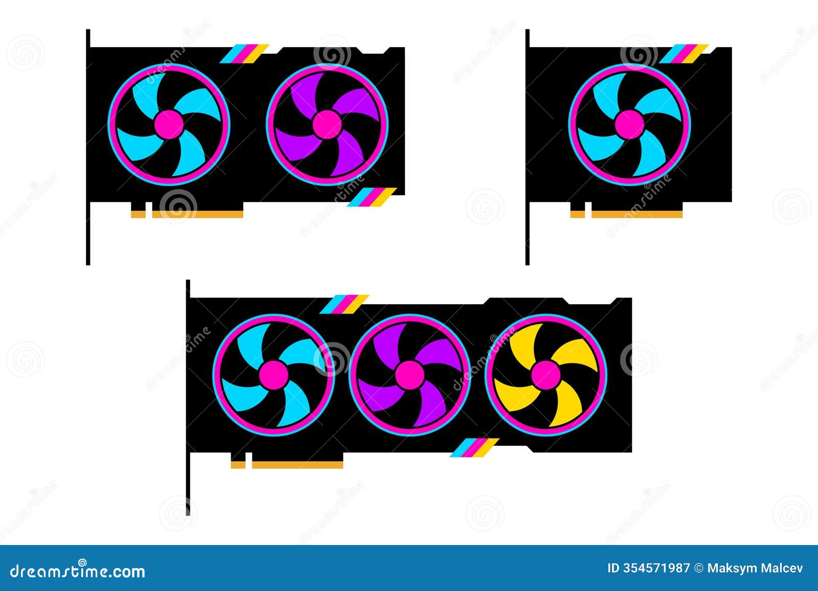 GPU Flat Icon Set. Best Graphics Card with Colorful Gradient Fans for ...