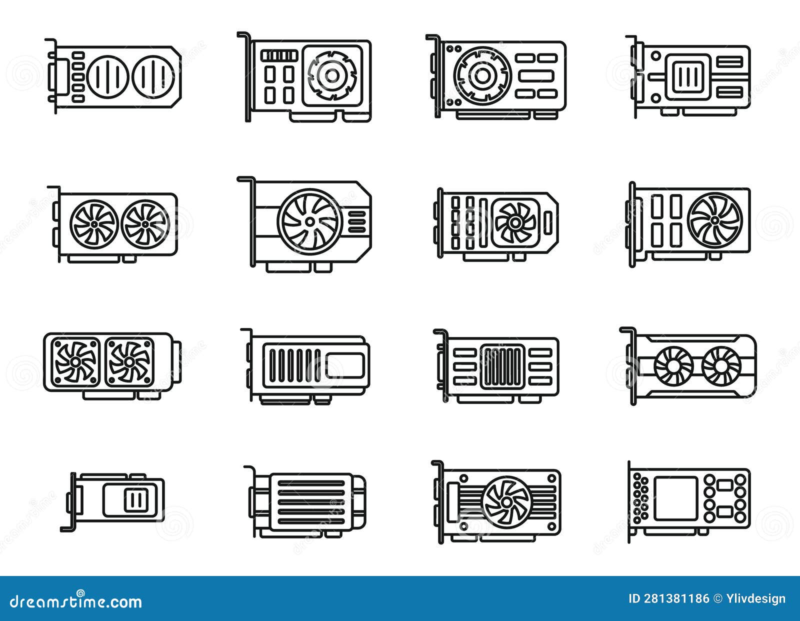 GPU Graphic Card Icons Set Outline Vector. Hard Ware Stock Illustration ...