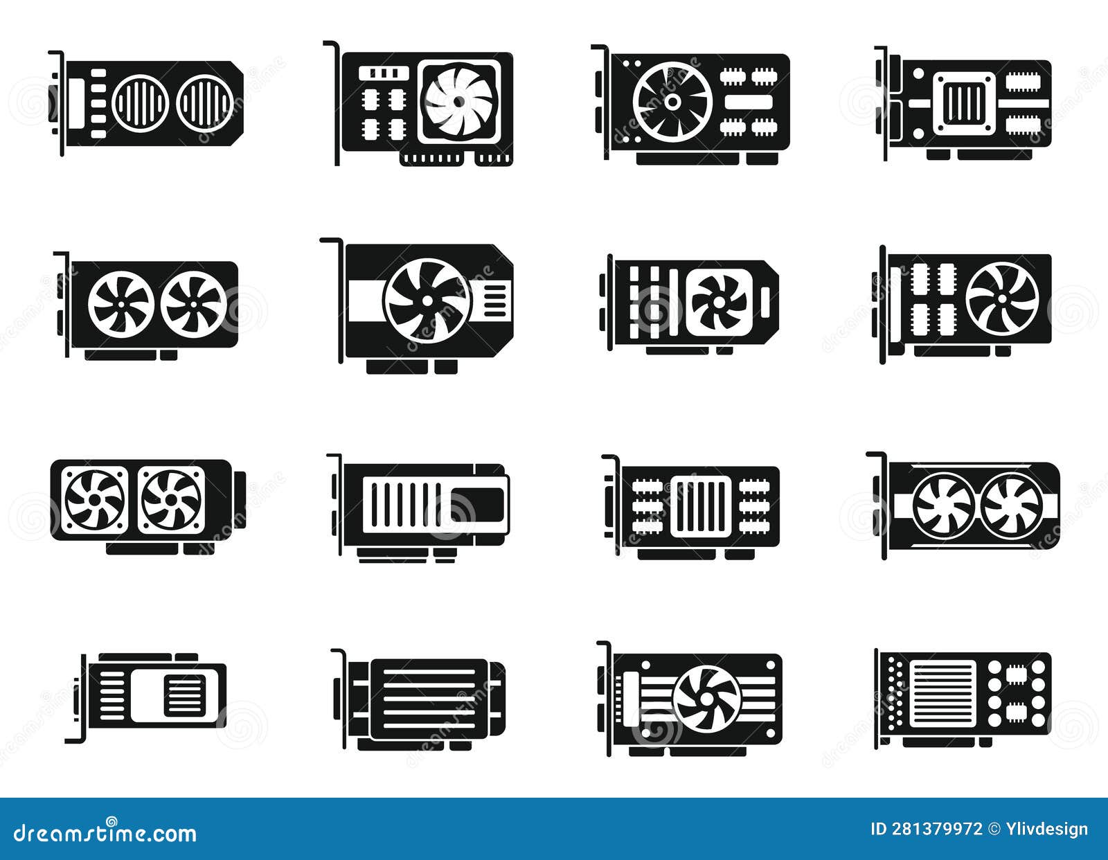 GPU Graphic Card Icons Set Simple Vector. Hard Ware Stock Vector ...