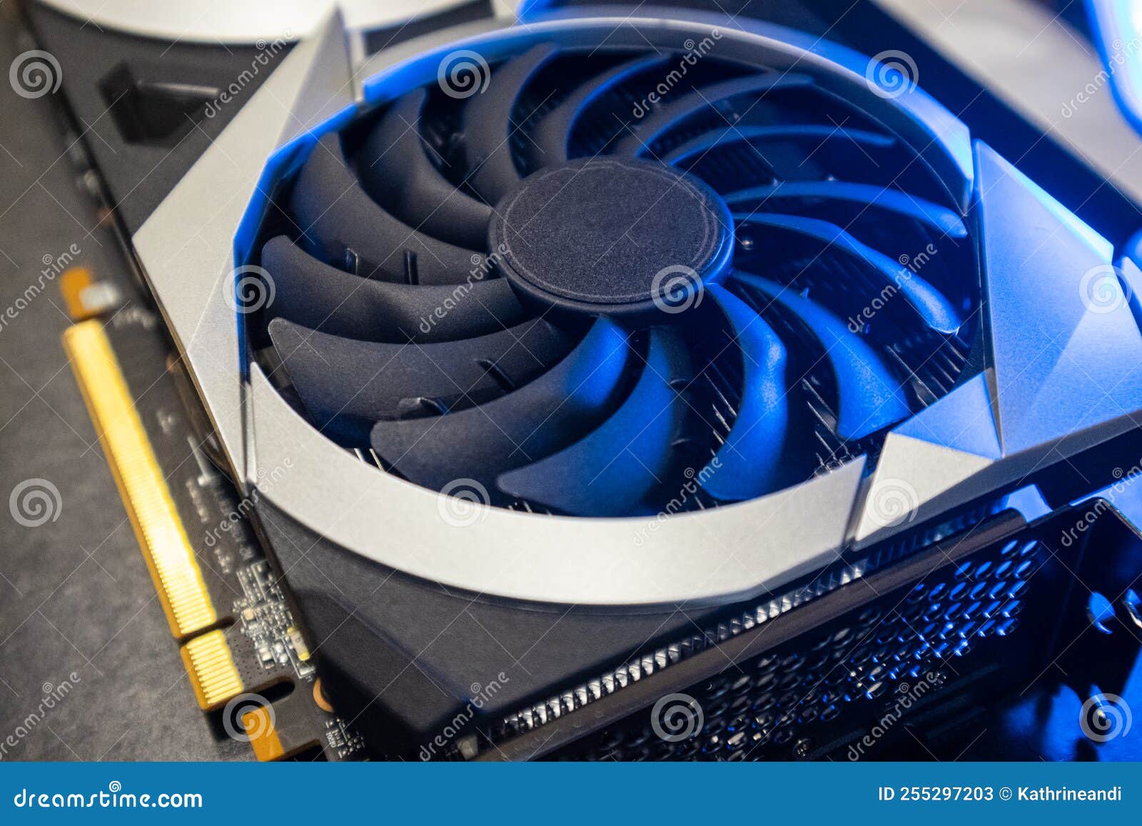 Gpu Graphics Card Fan Close-up in Blue Light Stock Image - Image of ...