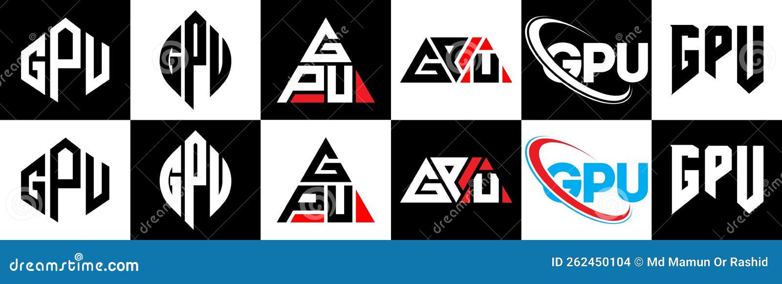 GPU Letter Logo Design in Six Style. GPU Polygon, Circle, Triangle ...