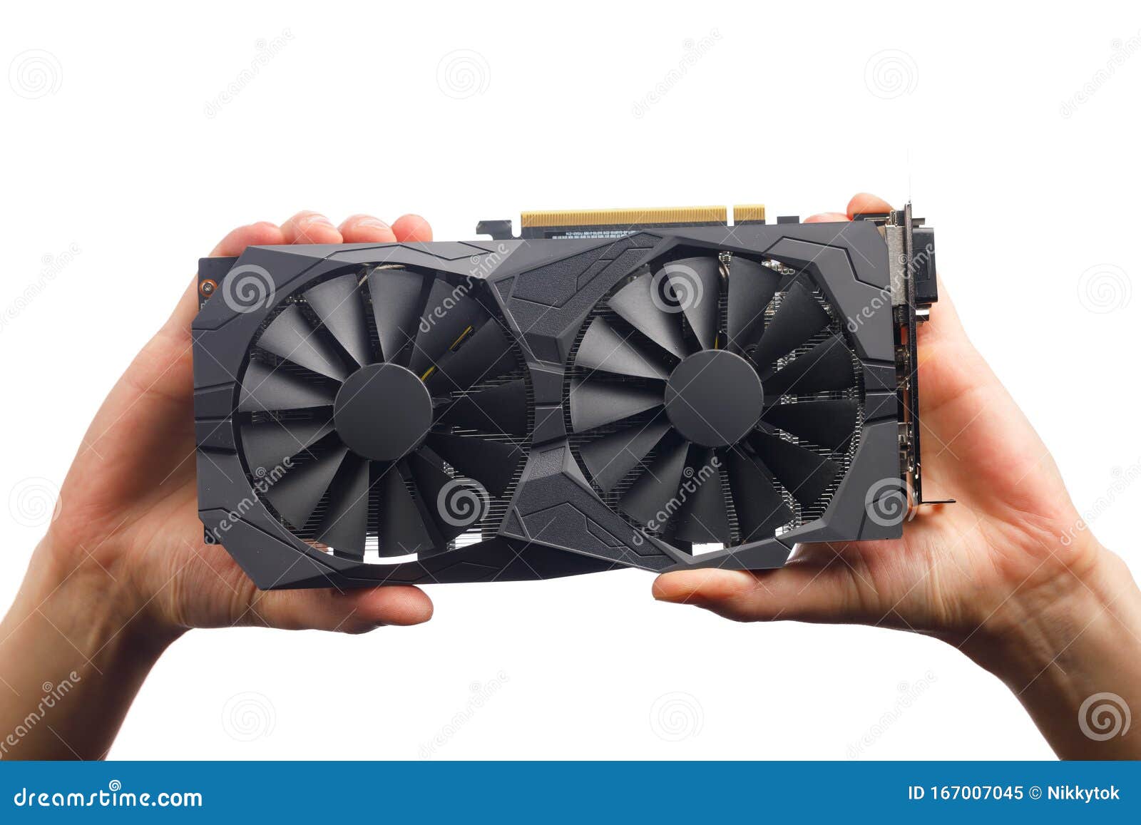 Gpu Video Card in Hands, Isolated on White Stock Image - Image of ...