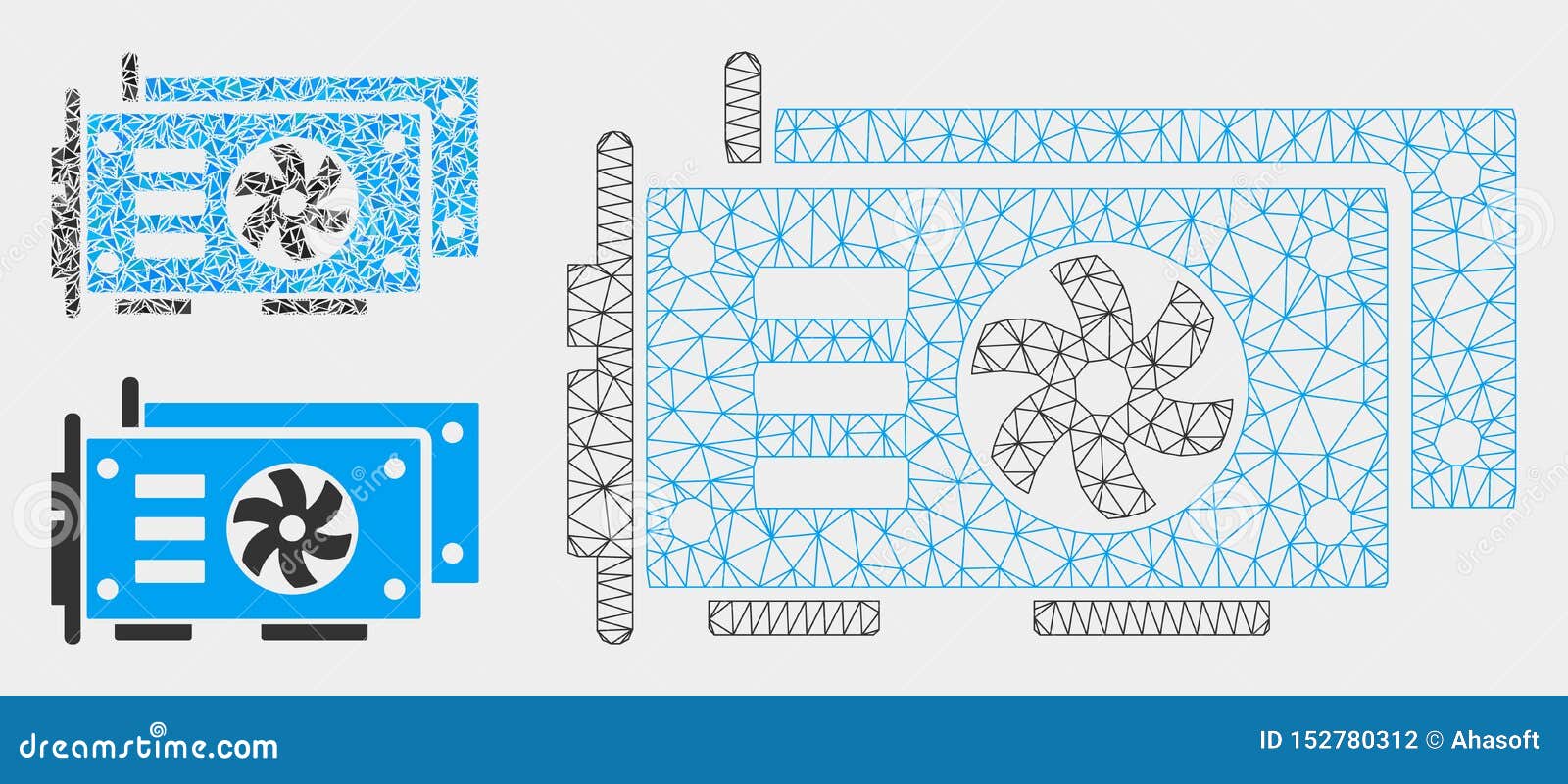 Gpu Video Cards Vector Mesh Network Model And Triangle Mosaic Icon