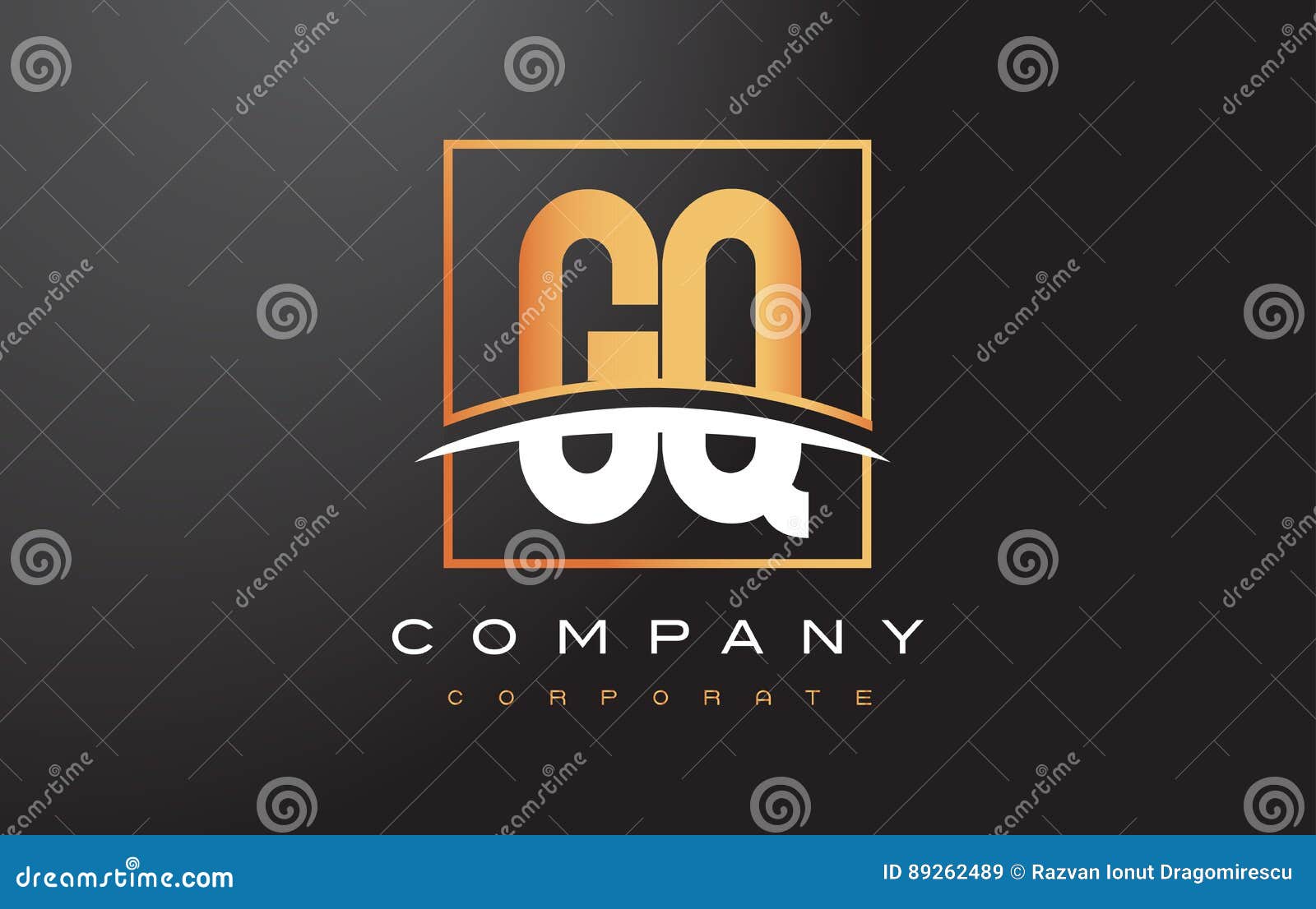 Gq G Q Golden Letter Logo Design With Gold Square And Swoosh Stock Vector Illustration Of