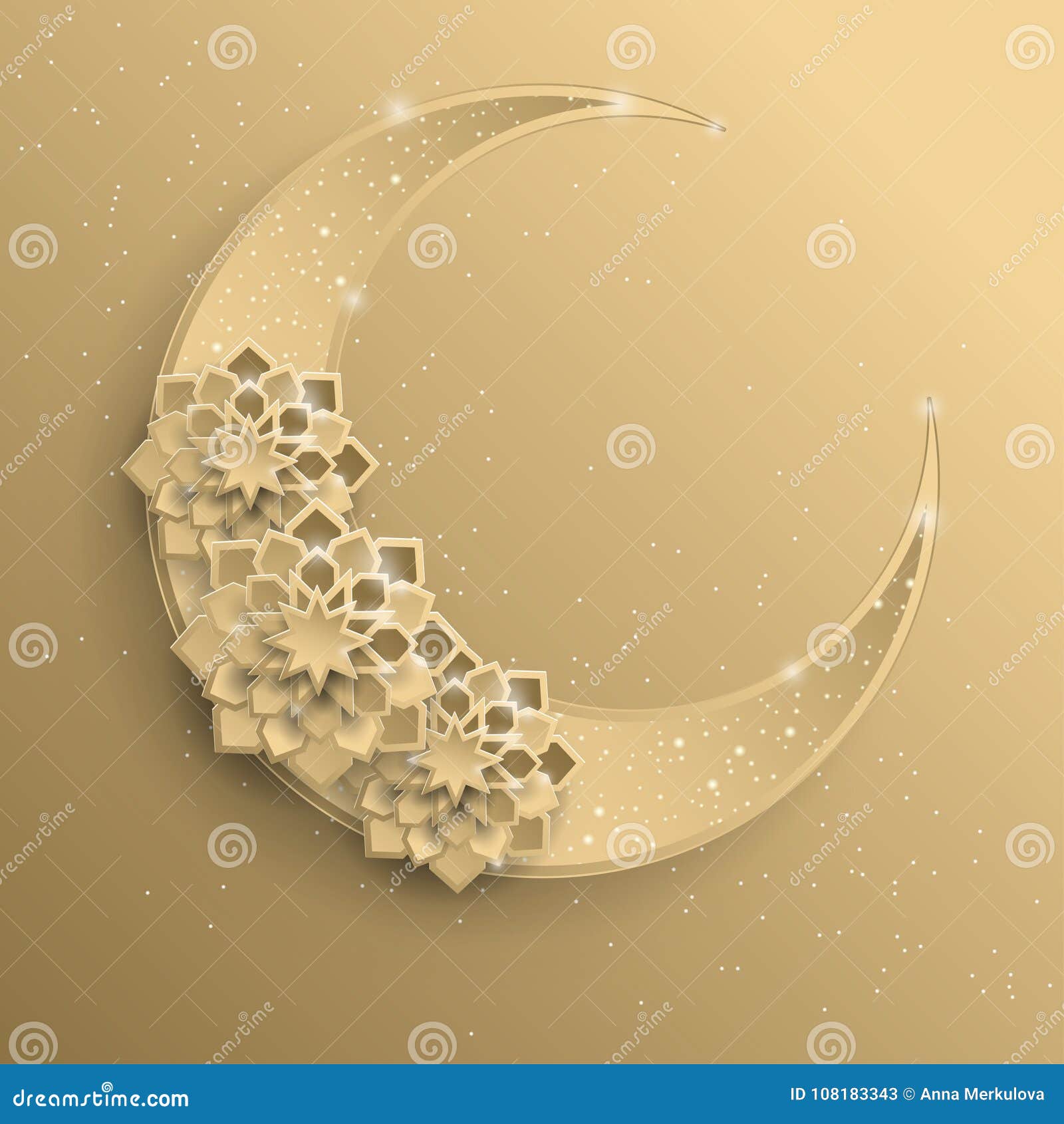 Gráfico De Papel Da Lua Crescente Islâmica, Forma Da Estrela Ilustração ...