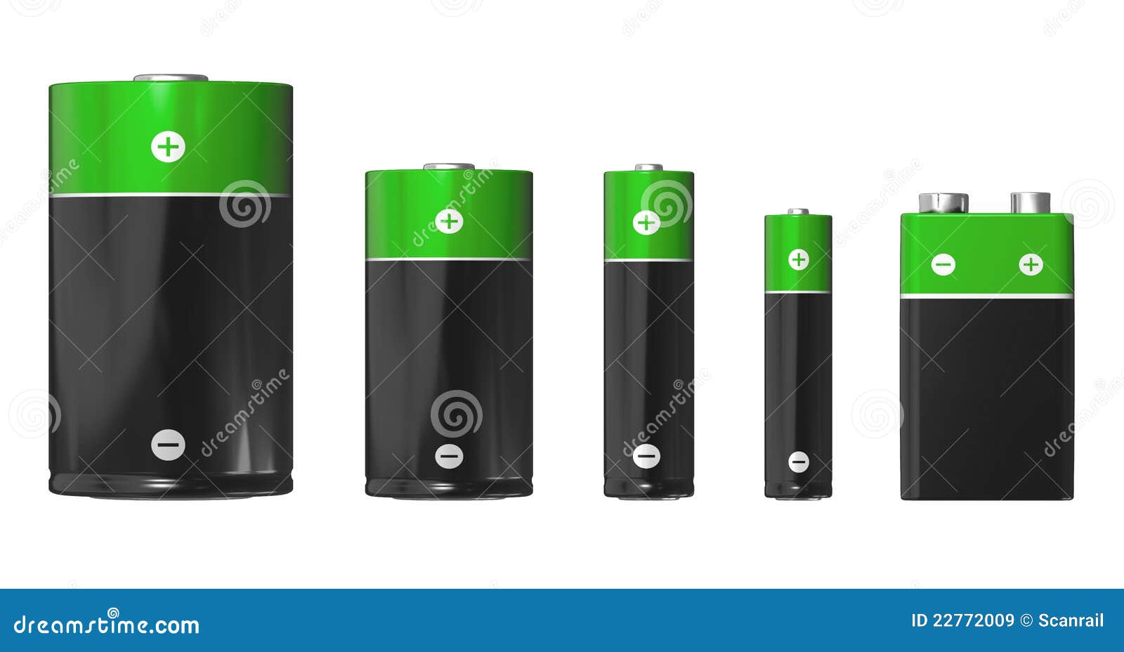 Größen Der Batterien: D, C, AA, AAA Und PP3 (9V) Stock Abbildung ...