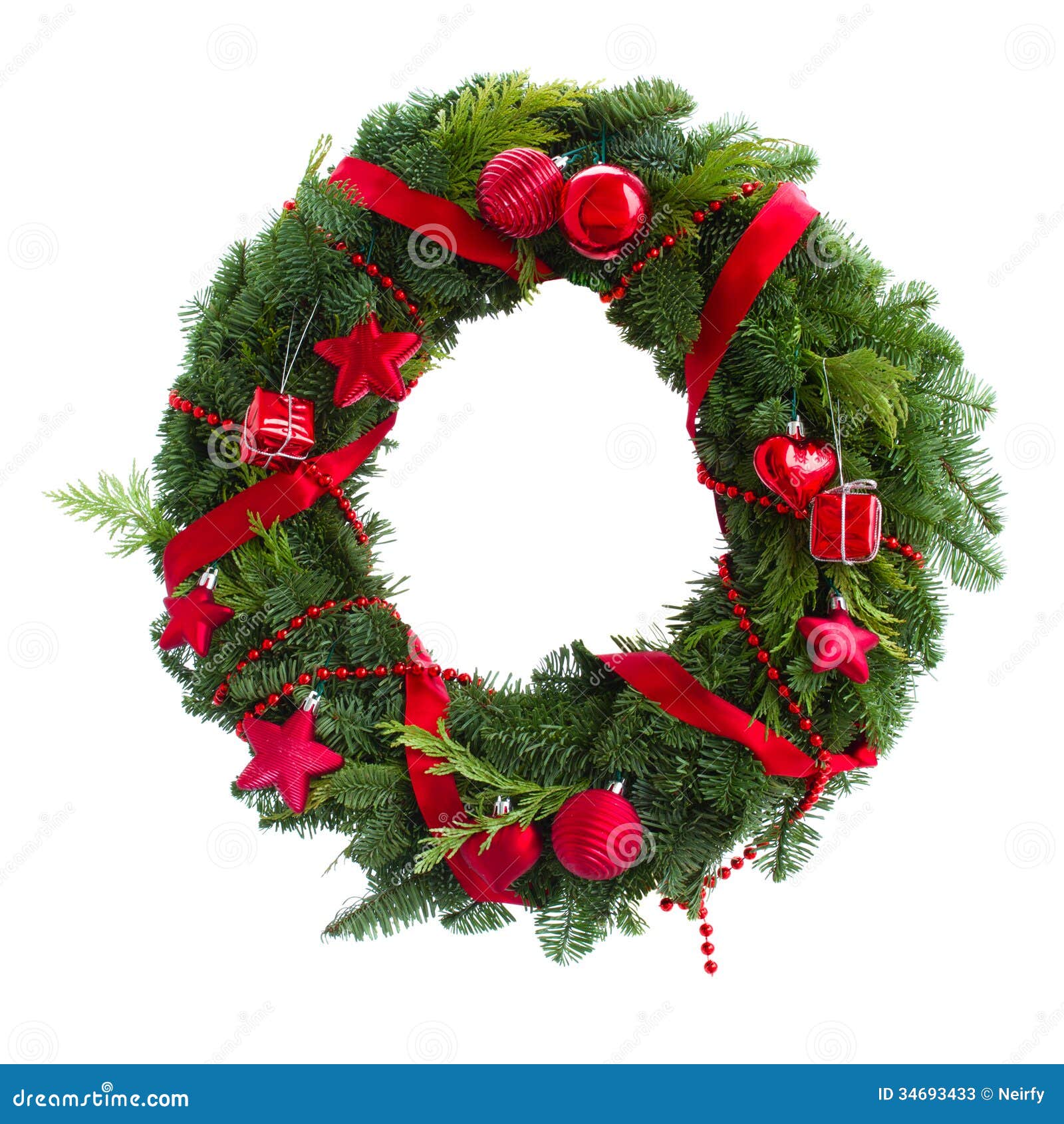 Grön Julkrans Med Röda Garneringar Fotografering för Bildbyråer - Bild ...