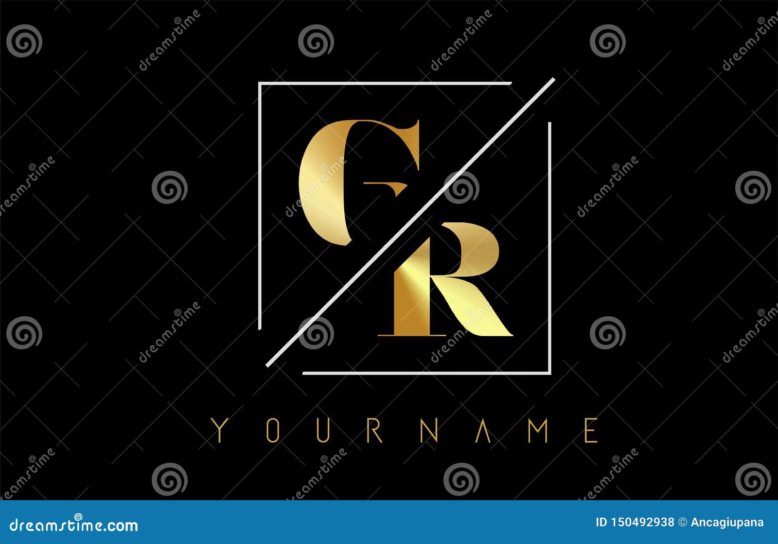 GR Golden Letter Logo with Cutted and Intersected Design Stock Vector ...
