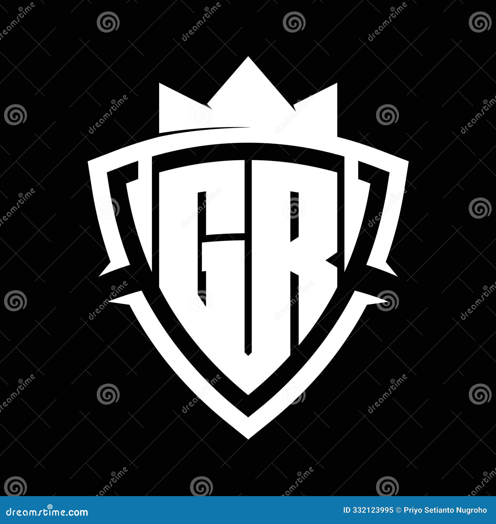 GR Letter Monogram With Triangle Curve Shield Shape With Crown White ...