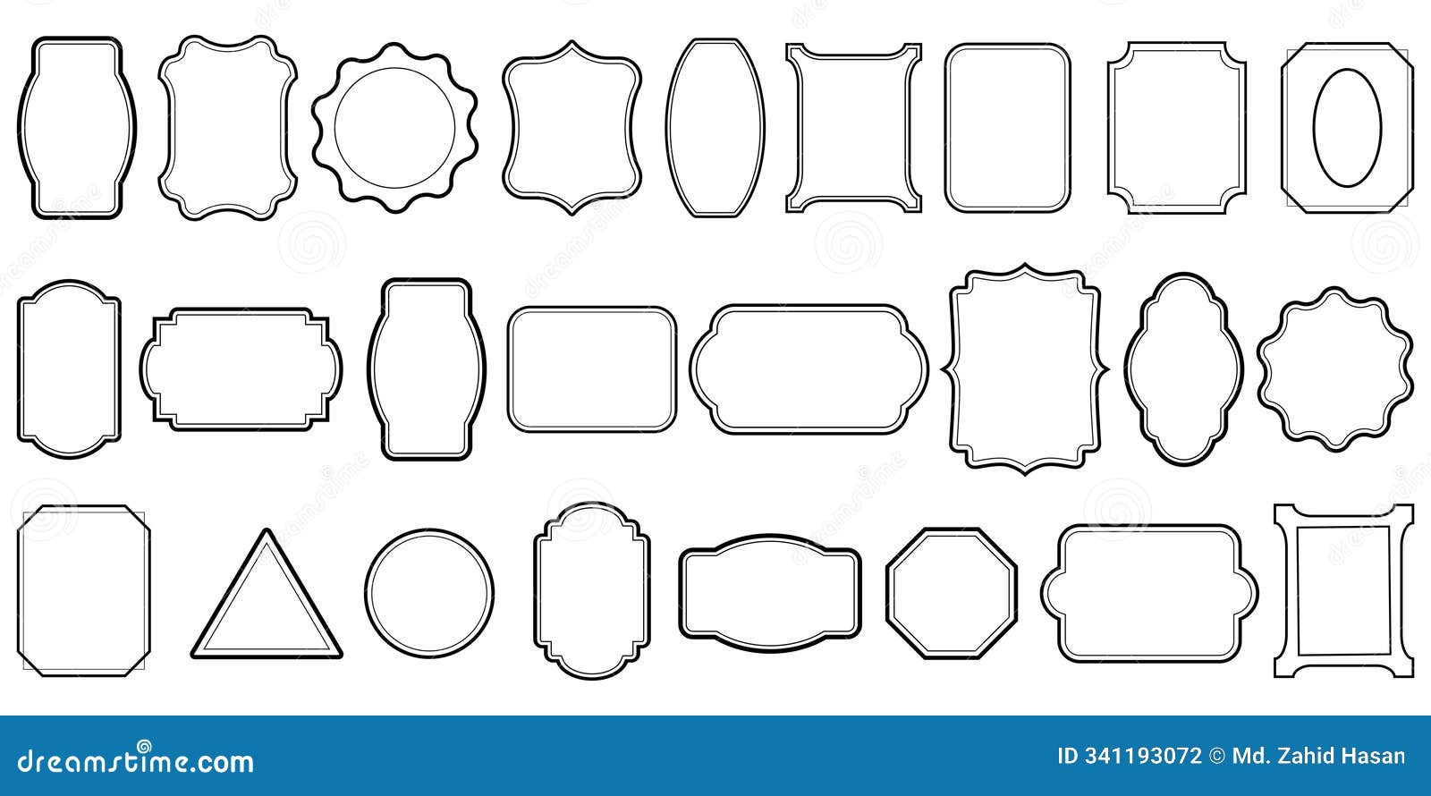 Vintage Frame Collection Outline Decorative Border Elements Retro Style ...