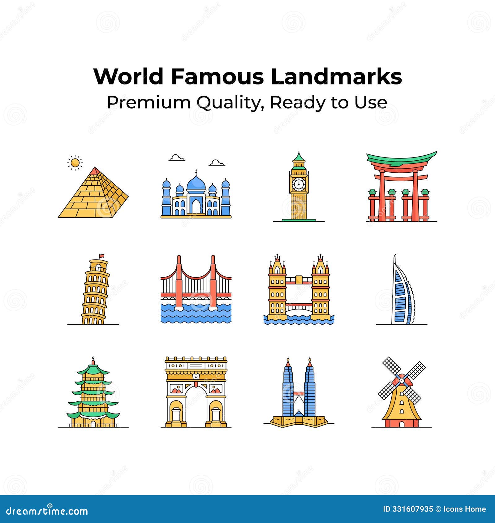 Grab this Amazing World Famous Landmarks Vectors Set Stock Illustration ...