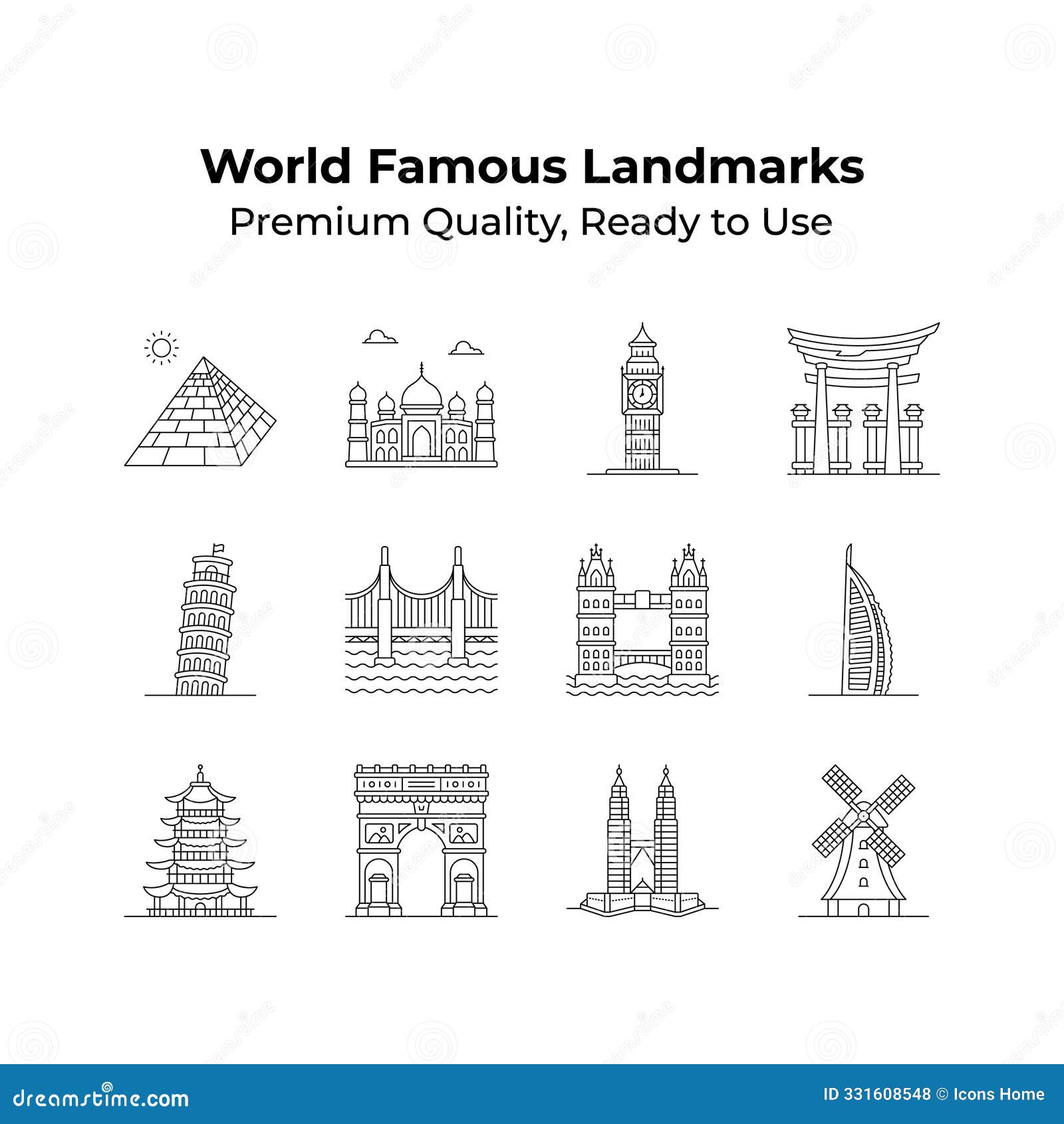 Grab this Amazing World Famous Landmarks Vectors Set Stock Illustration ...