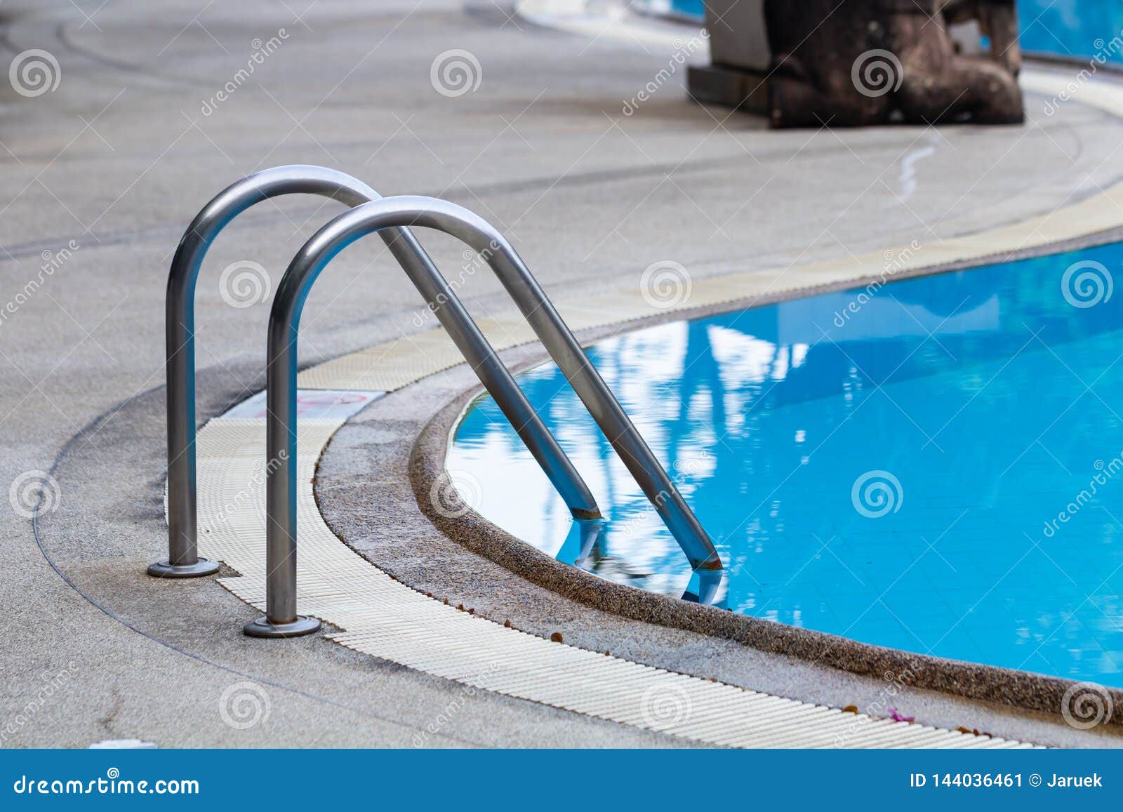 Grab Bars Ladder in the Blue Swimming Pool Stock Image - Image of ...