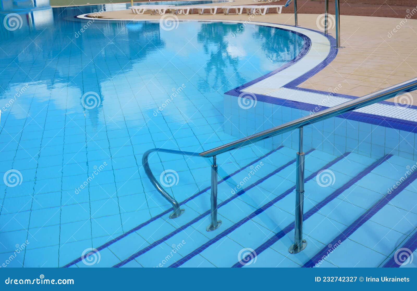 Grab Bars Ladder in the Blue Swimming Pool Stock Image - Image of sport ...