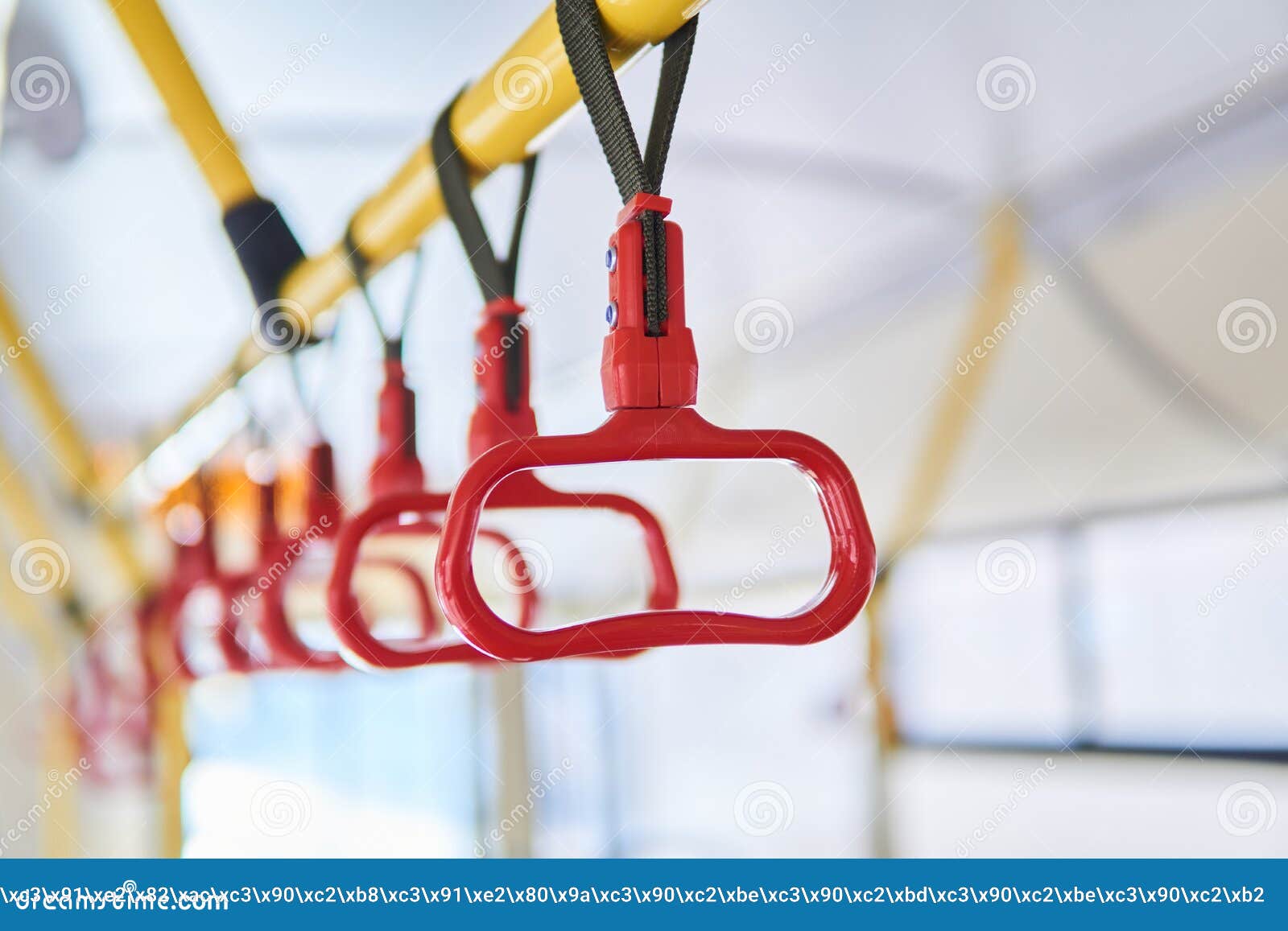 Grab Handles in the Passenger Compartment of the Bus on a Blurred ...