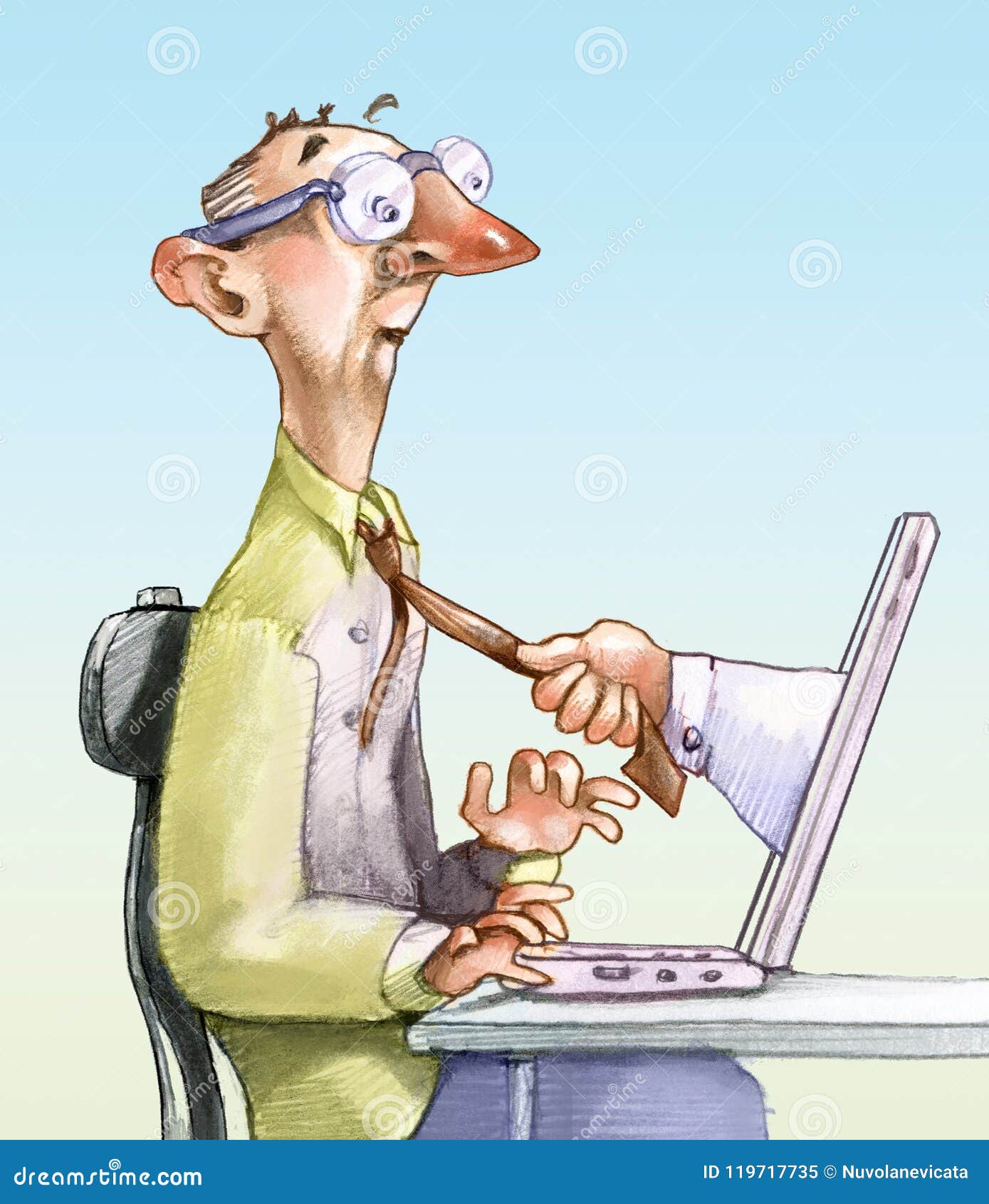 Grabbed by the computer stock illustration. Illustration of concept ...