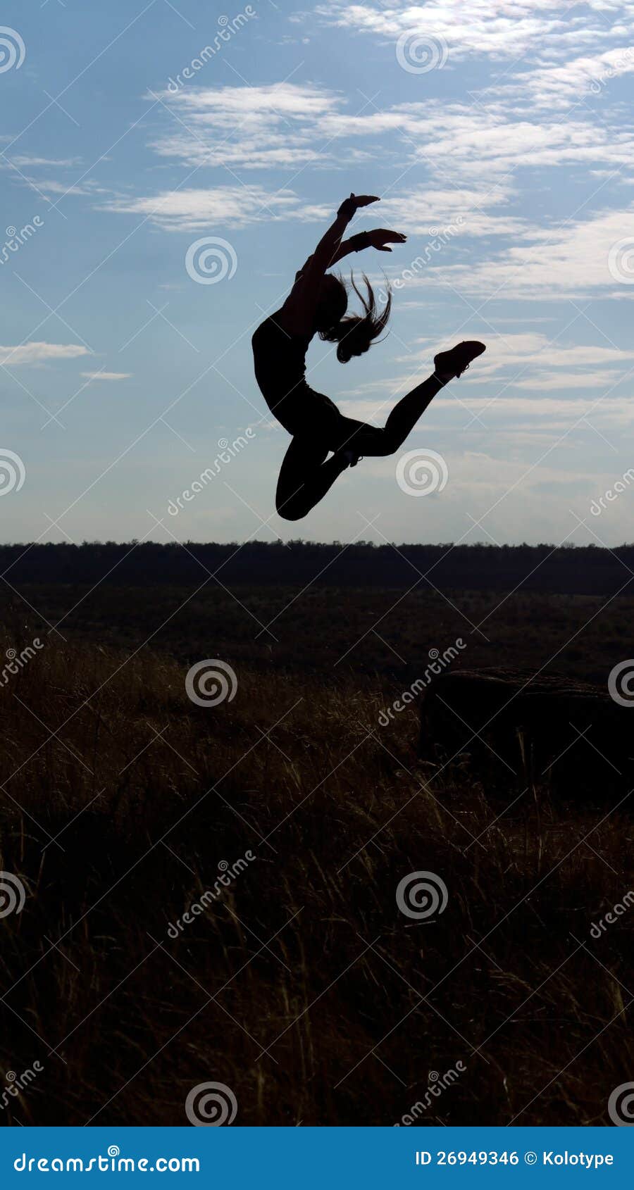 Graceful Acrobatic Woman Leaping Stock Photo - Image of silhouette ...