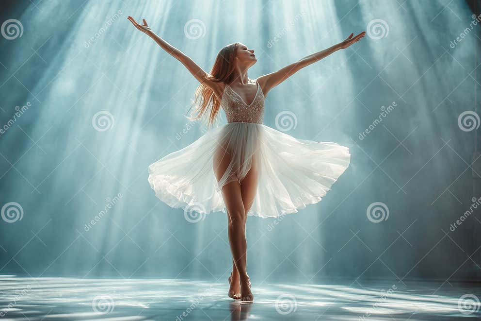 A Graceful Ballet Dancer Performs Under Dramatic Lighting in an ...
