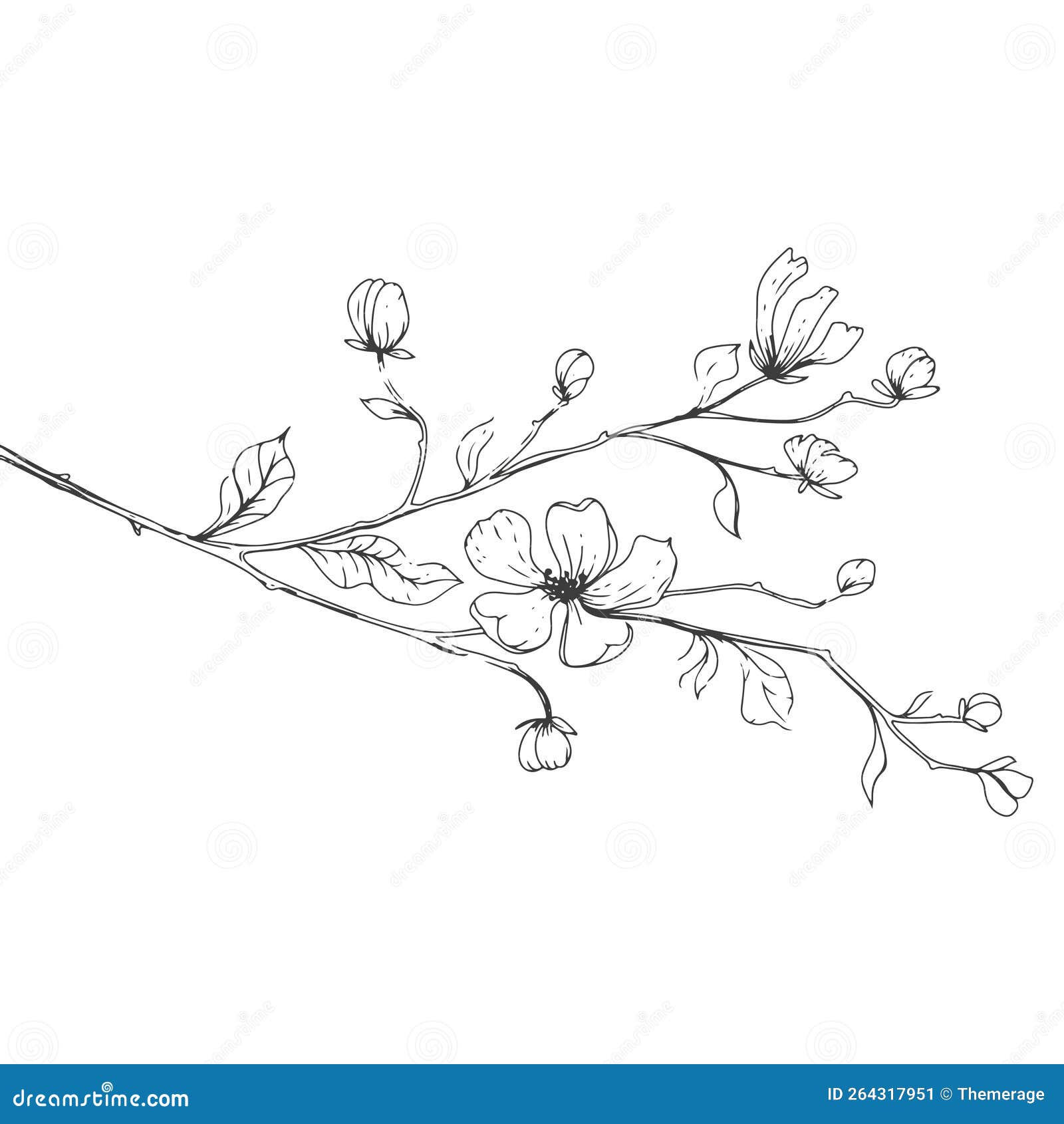 Graceful Branch with Flowers in the Style of Hand Drawing Stock Vector ...