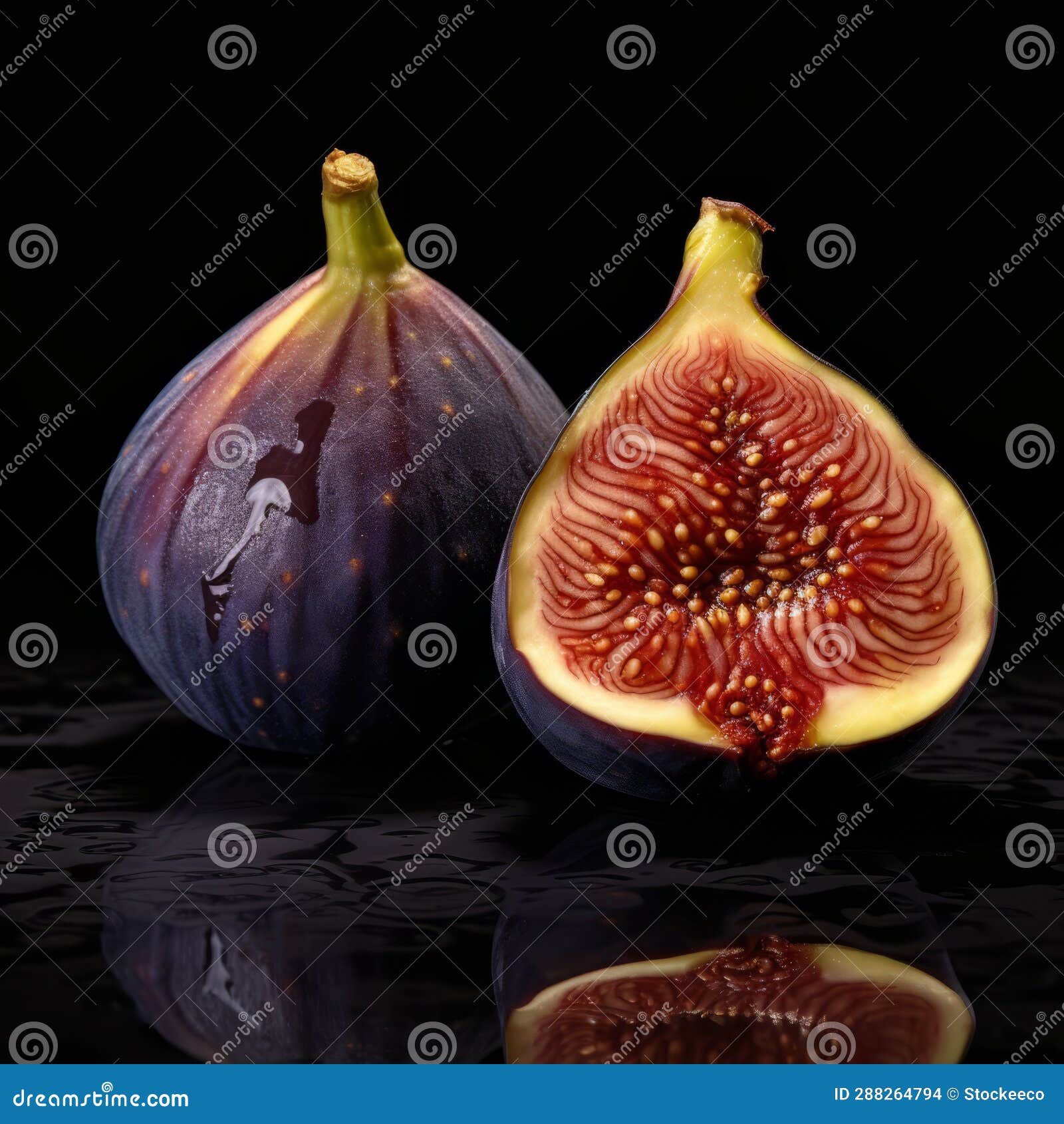 Graceful Compositions: Two Figs on a Reflective Surface Stock ...