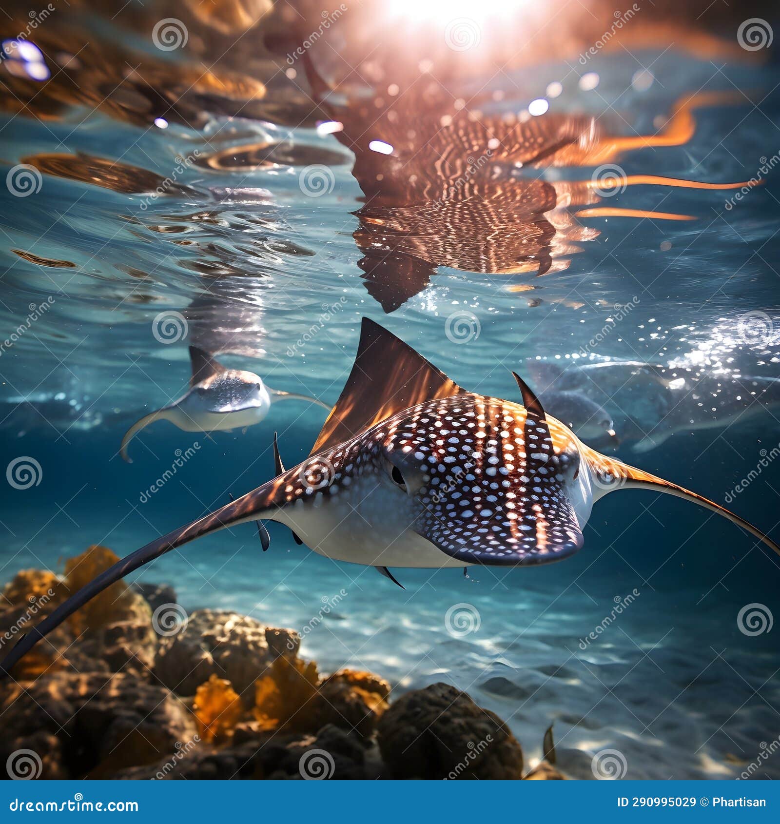 Graceful Eagle Rays in Pristine Waters Stock Illustration ...