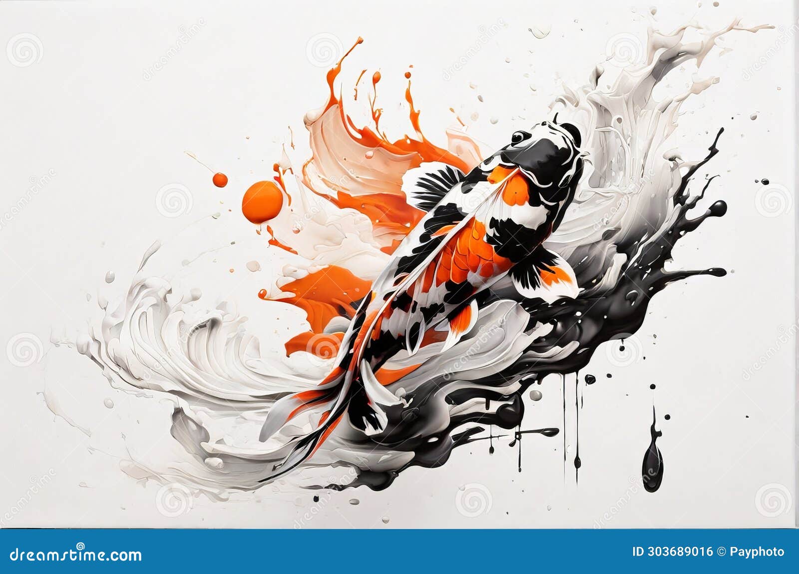 Graceful Elegance: Calligraphy Style One Koi Fish with Splash Effects ...