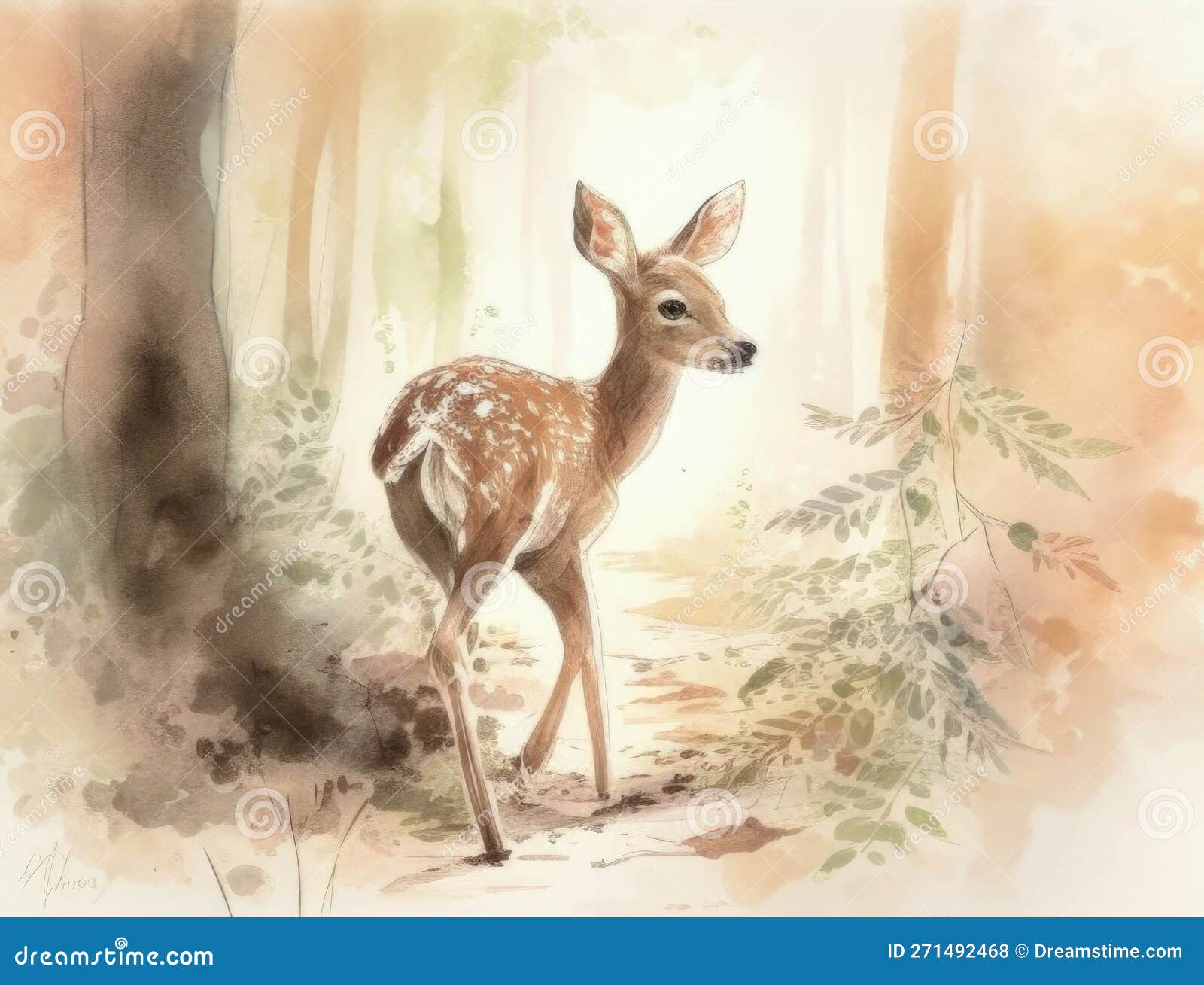 A Graceful Fawn Walking Softly through a Tranquil Forest. Cute Creature ...