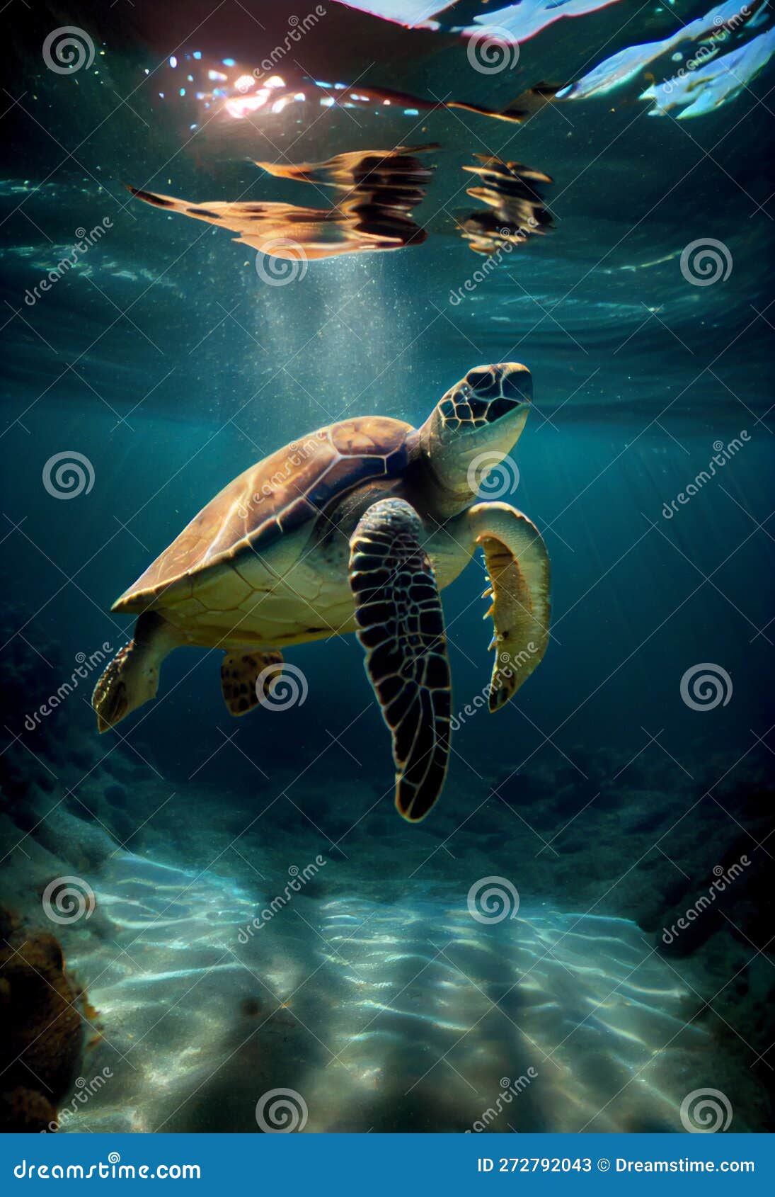 Graceful Sea Turtle Swimming In Clear Blue Waters Ai Generated Stock