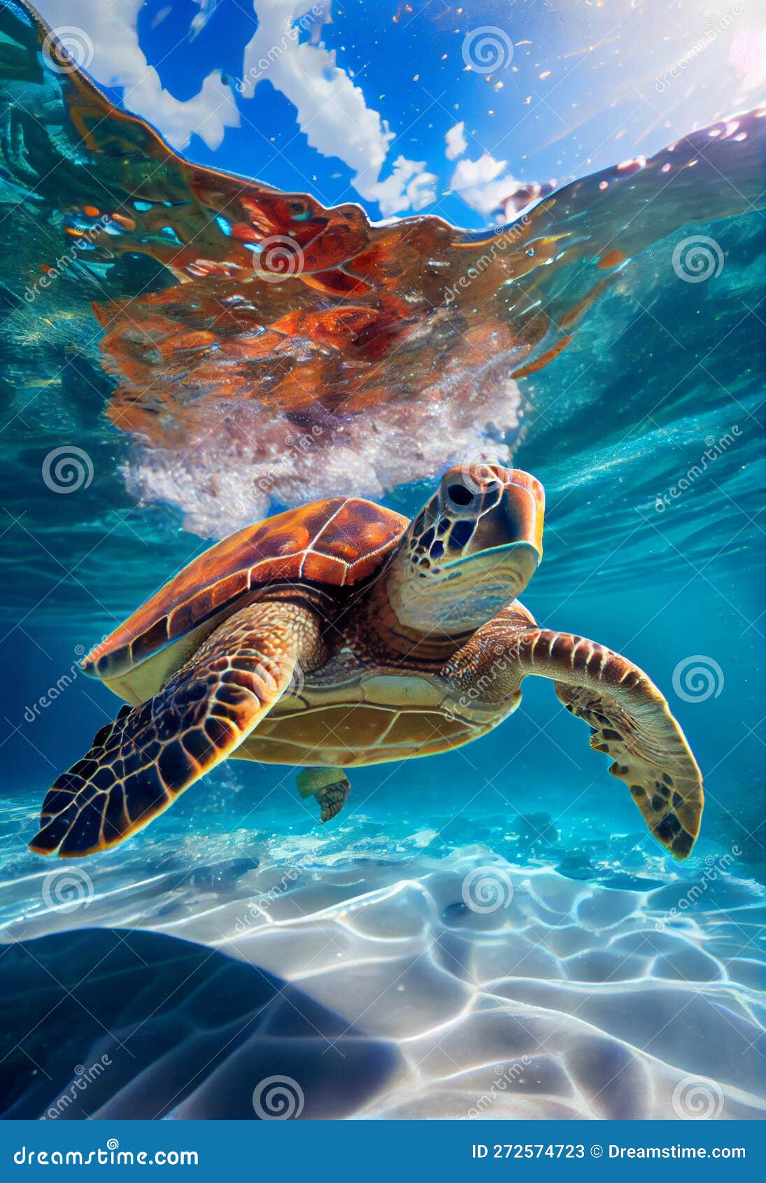 Graceful Sea Turtle Swimming In Clear Blue Waters Ai Generated Stock