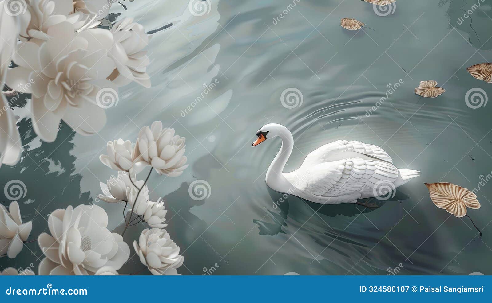 Graceful Swan Flat Design Top View Lake Theme 3D Render Complementary ...