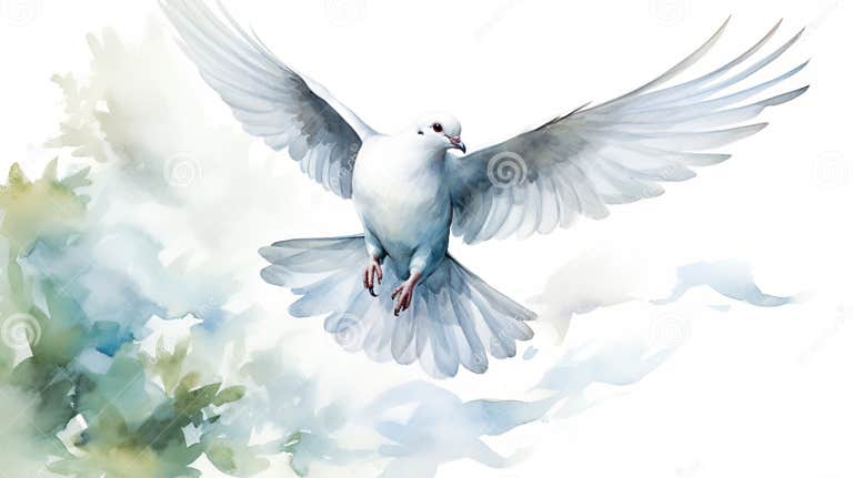 Graceful Turtle Dove Flying with Olive Branch on White Background AI ... Graceful Turtle Dove Flying with Olive Branch on White Background AI ...