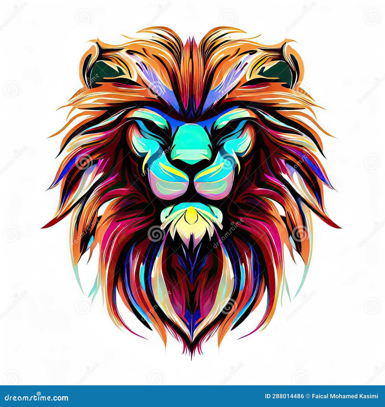 Graceful Vigor: Vector Lion Face Illuminated on White,Generative AI ...