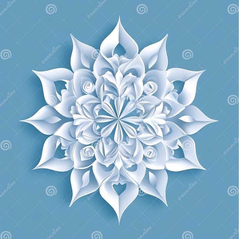 A Graceful White Paper Snowflake Pattern Set Against a Blue Backdrop ...