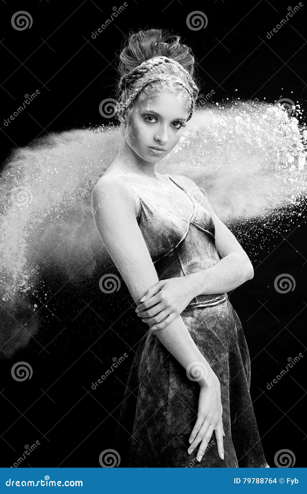 Graceful Woman Dancing in Cloud of Dust Stock Photo - Image of flour ...