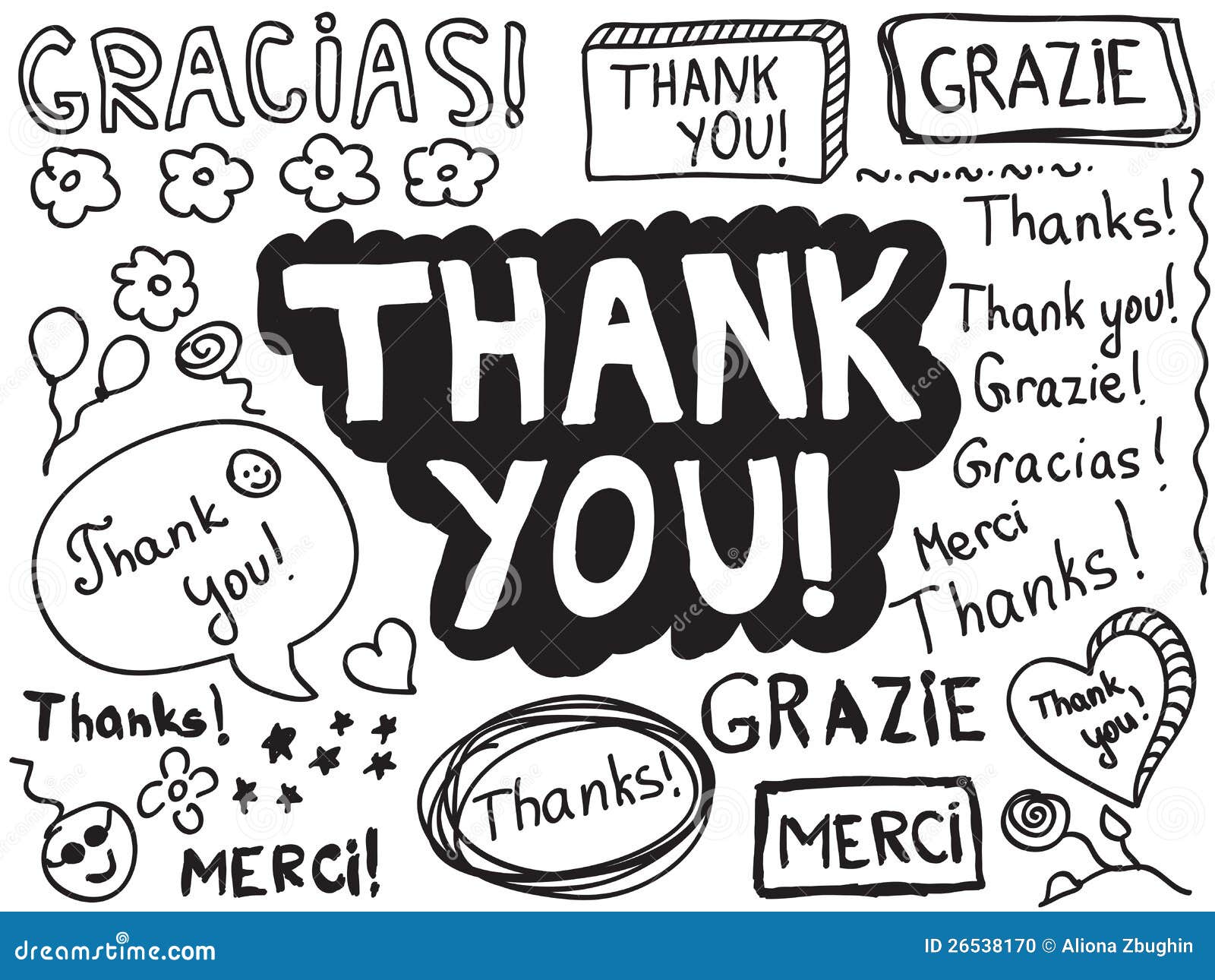 Gracias doodle ilustración del vector. Ilustración de estrellas - 26538170