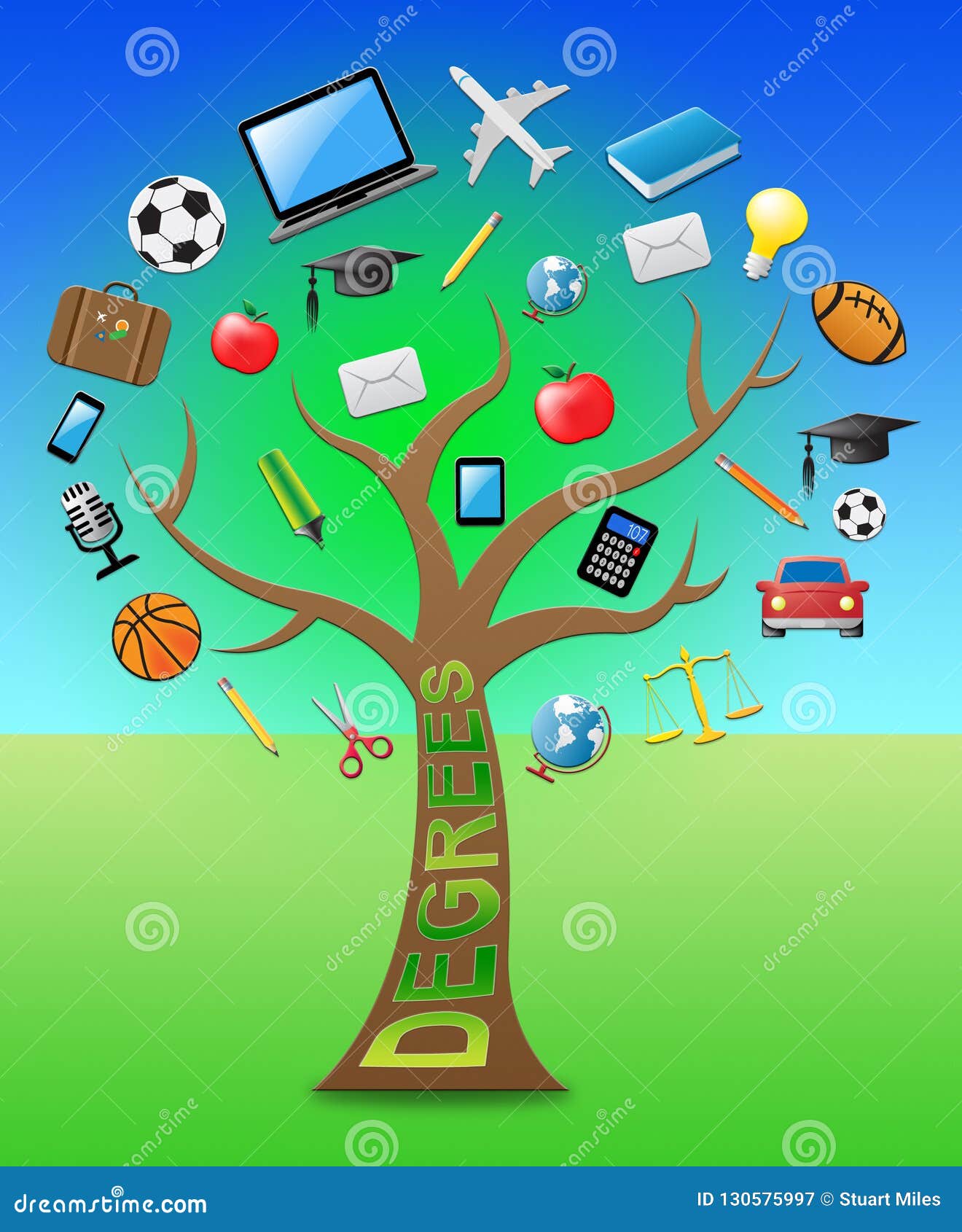 Grad-Baum Zeigt Grad Und Illustration Der Qualifikations-3d Stock ...