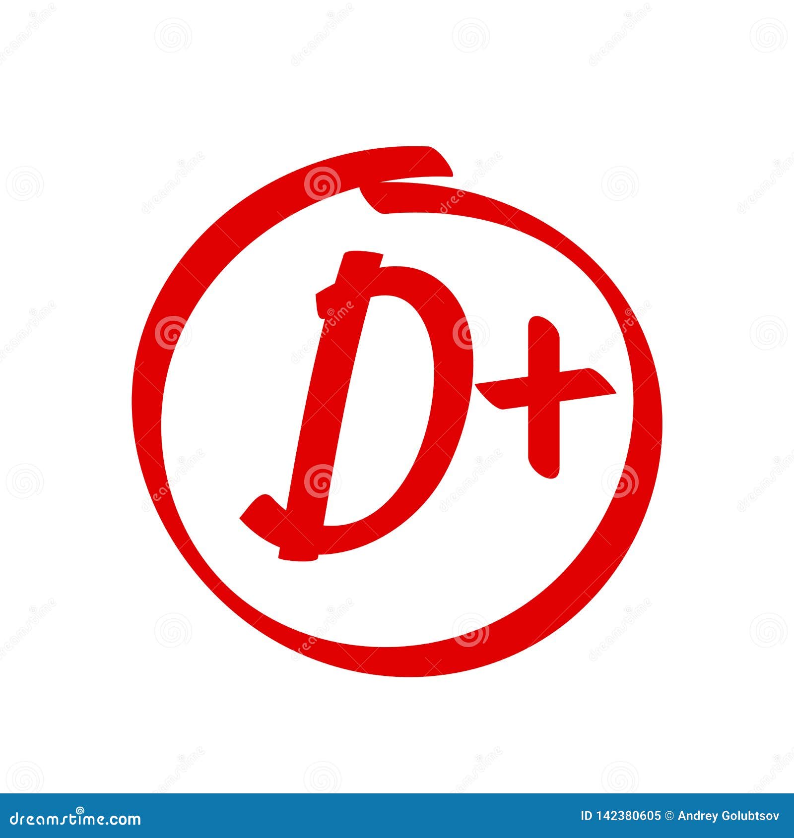 Grade D Plus Result Vector Icon. School Red Mark Handwriting D Plus ...