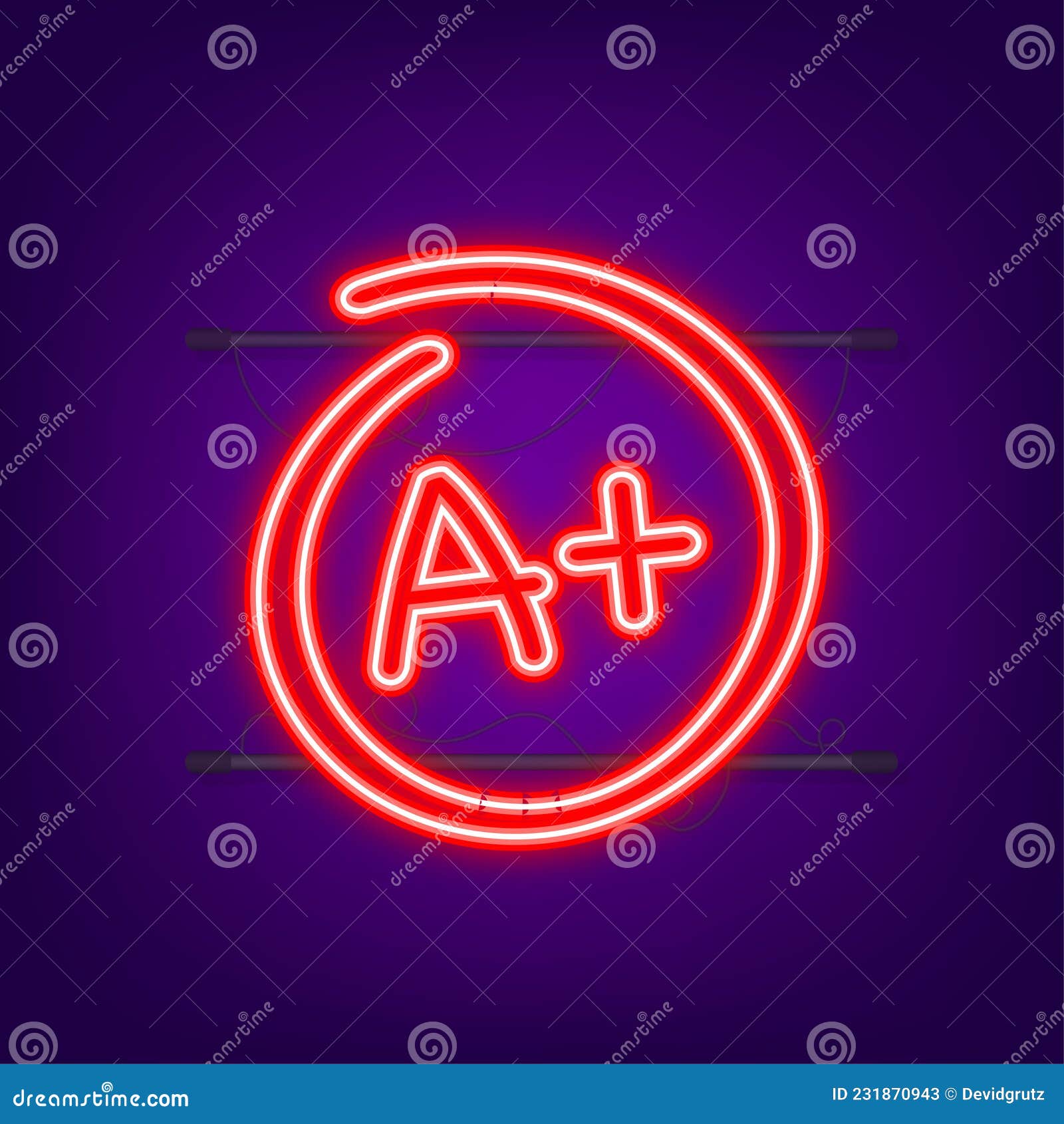Grade Result a Plus. Hand Drawn Vector Grade in Red Circle. Neon Style ...