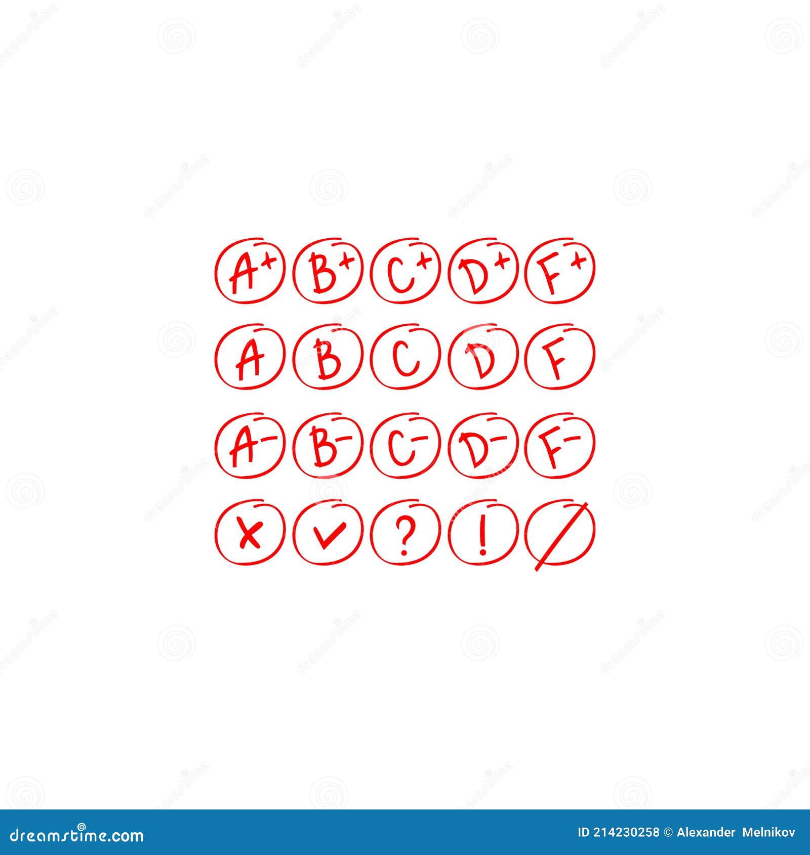 Grade Result Vector Icon. School Red Mark Handwriting in Circle Stock ...