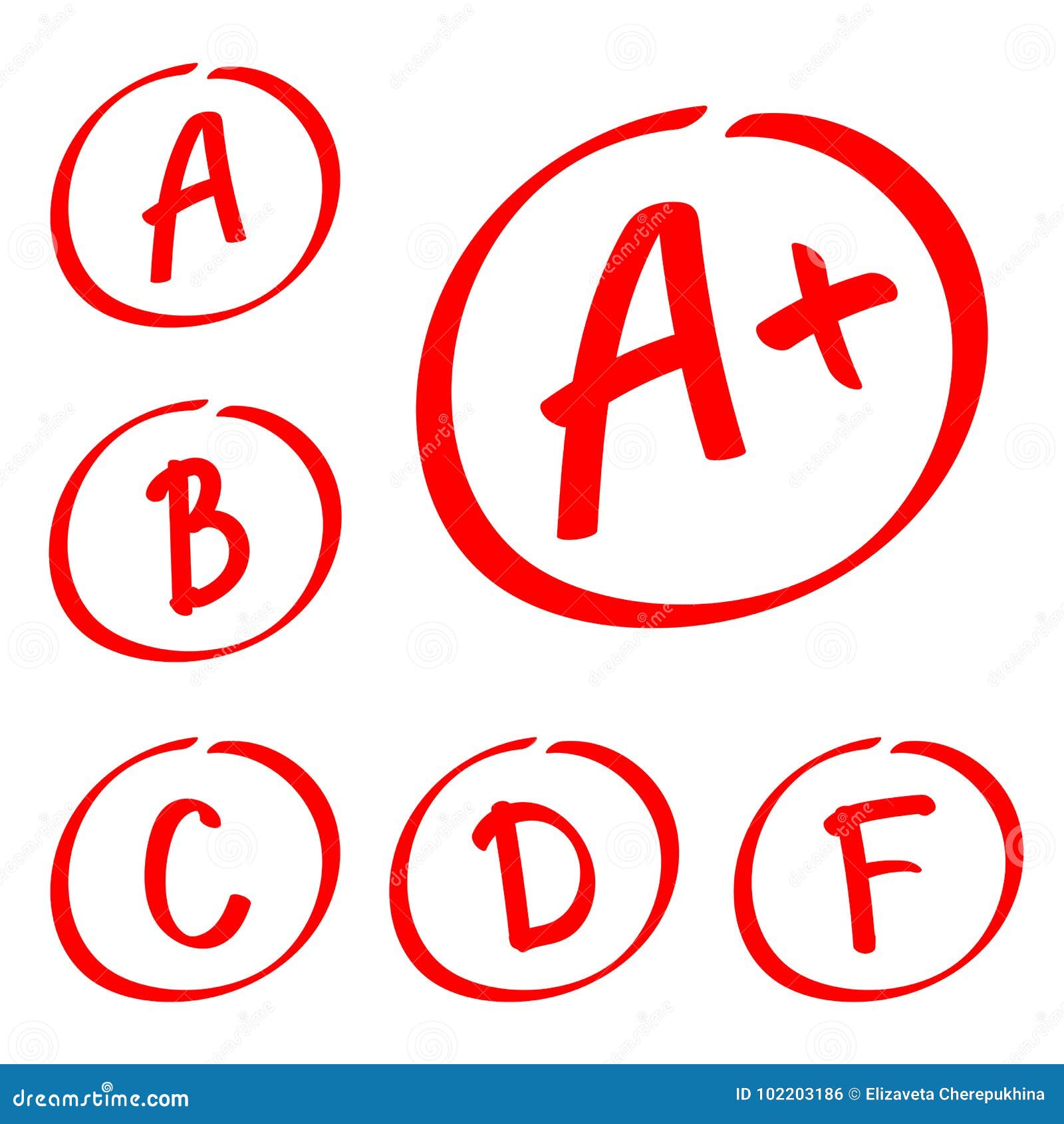 Grade Results. Hand Drawn Vector Set of Grades. Red Notes. Stock Vector ...