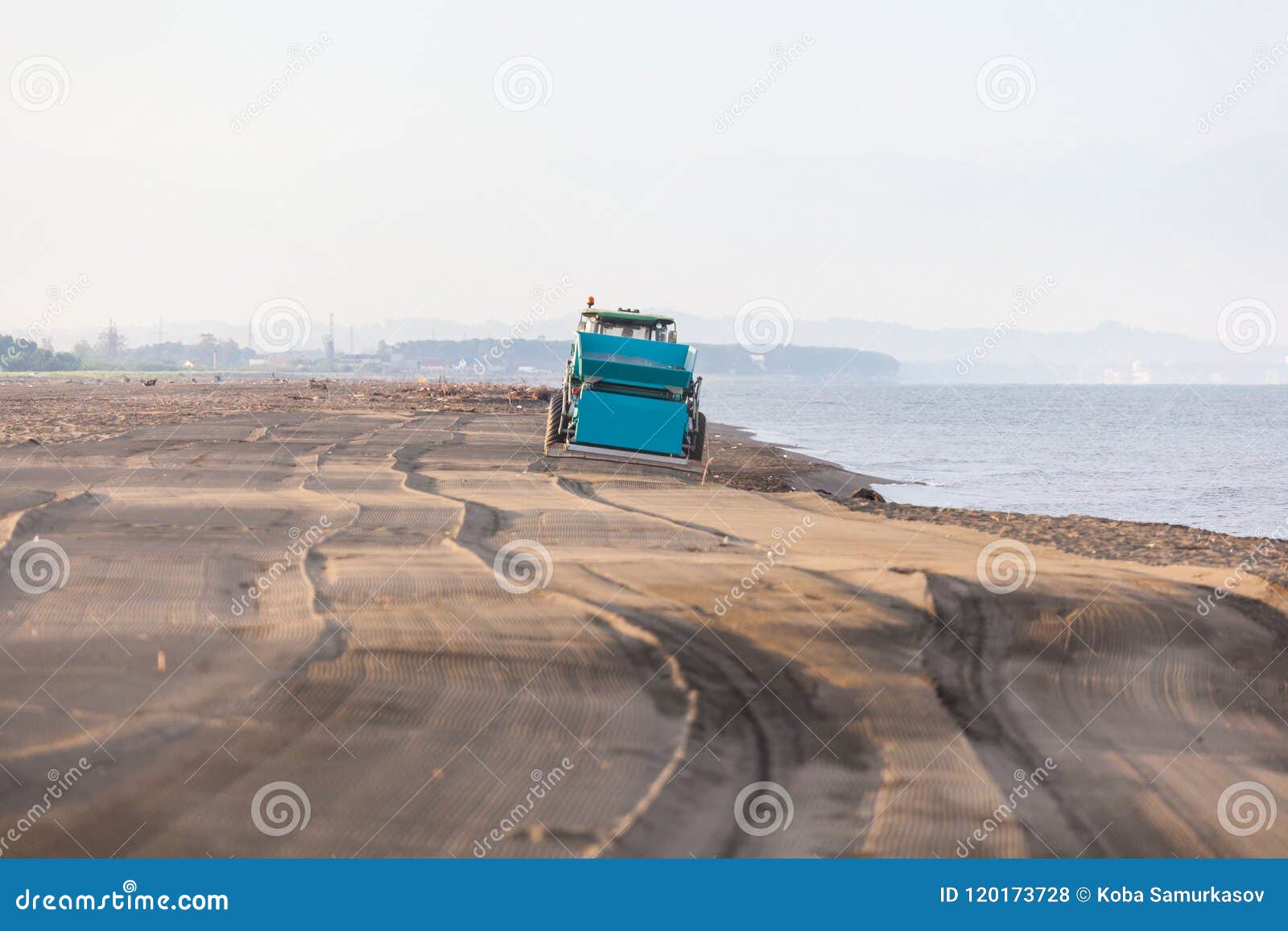 Grader or Bulldozer Sand Working at Maltakva Beach, Georgia Stock Photo ...