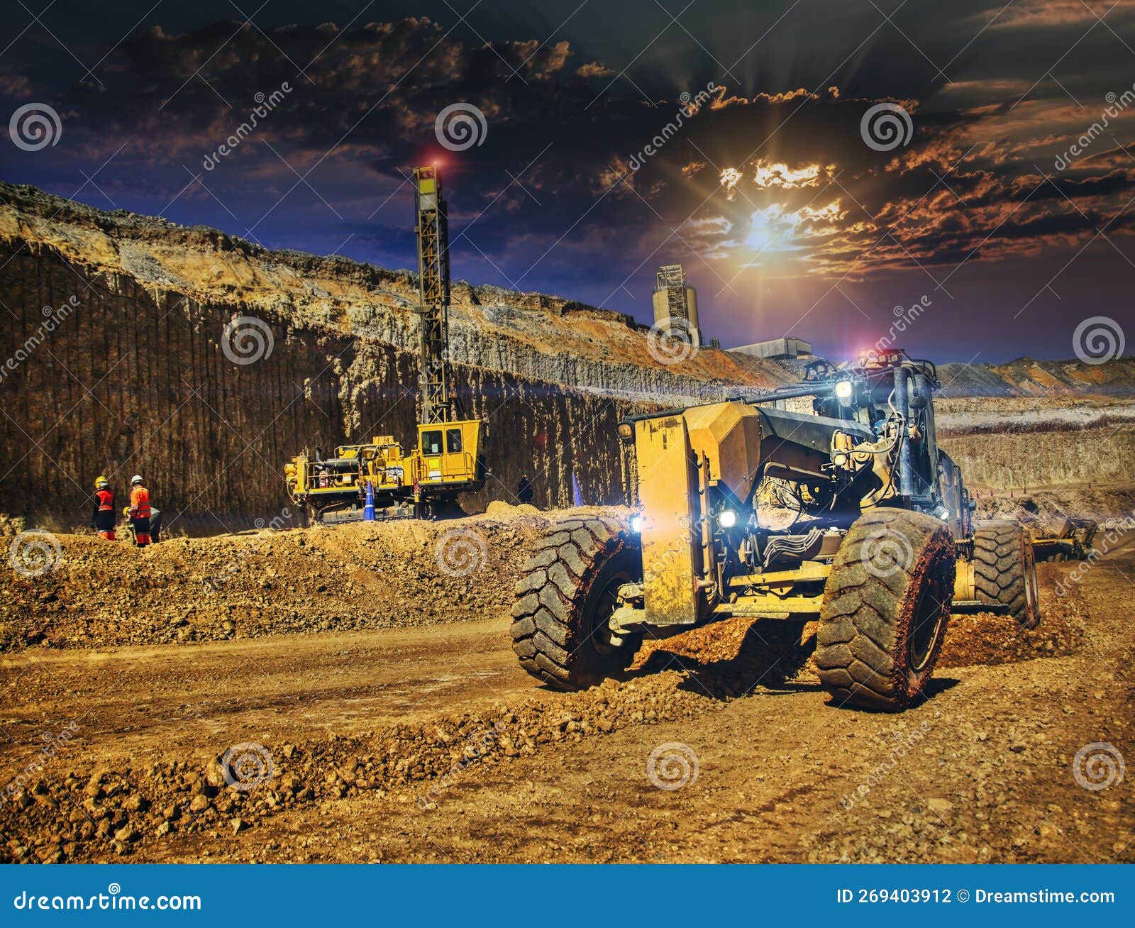 Grader and a Drilling Machine in a Diamond Mine Stock Photo - Image of ...