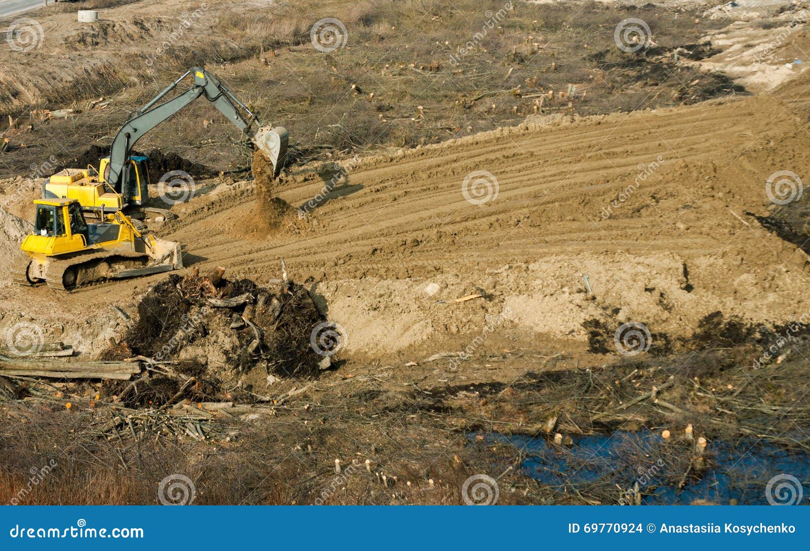 Grader and Excavator Leveled Surface Stock Photo - Image of soil ...