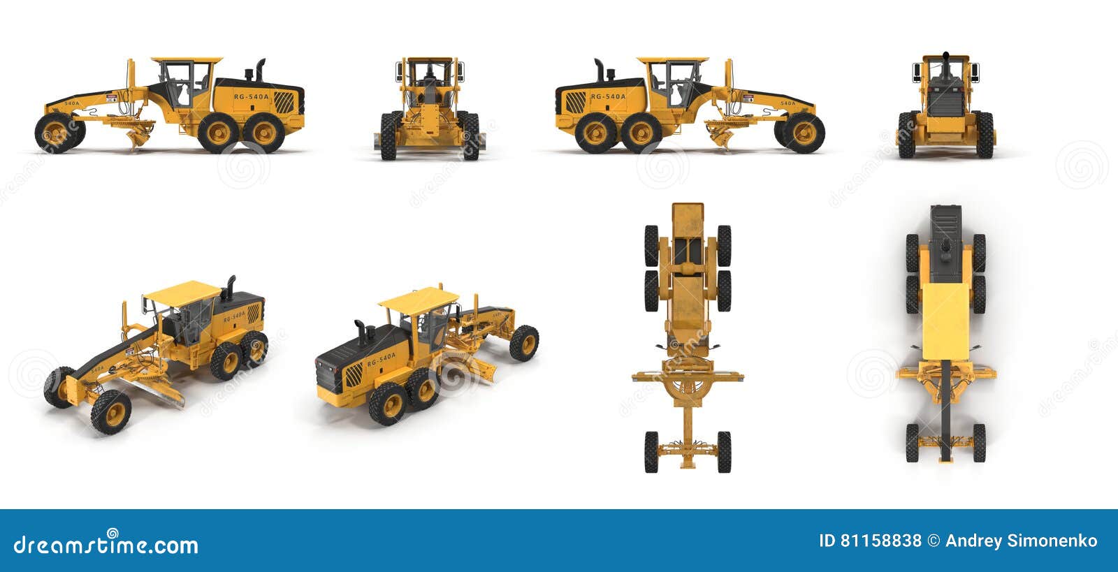 Grader Heavy Earth Moving Equipment Renders Set from Different Angles ...