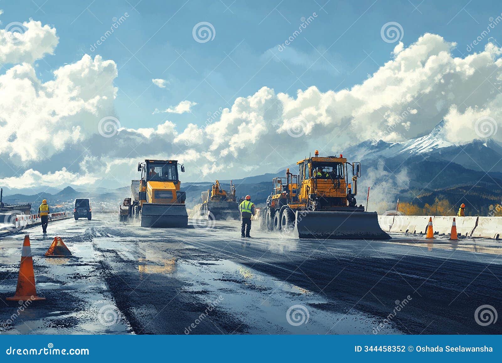 A Grader Operator Levels the Ground on a New Road Construction Project ...