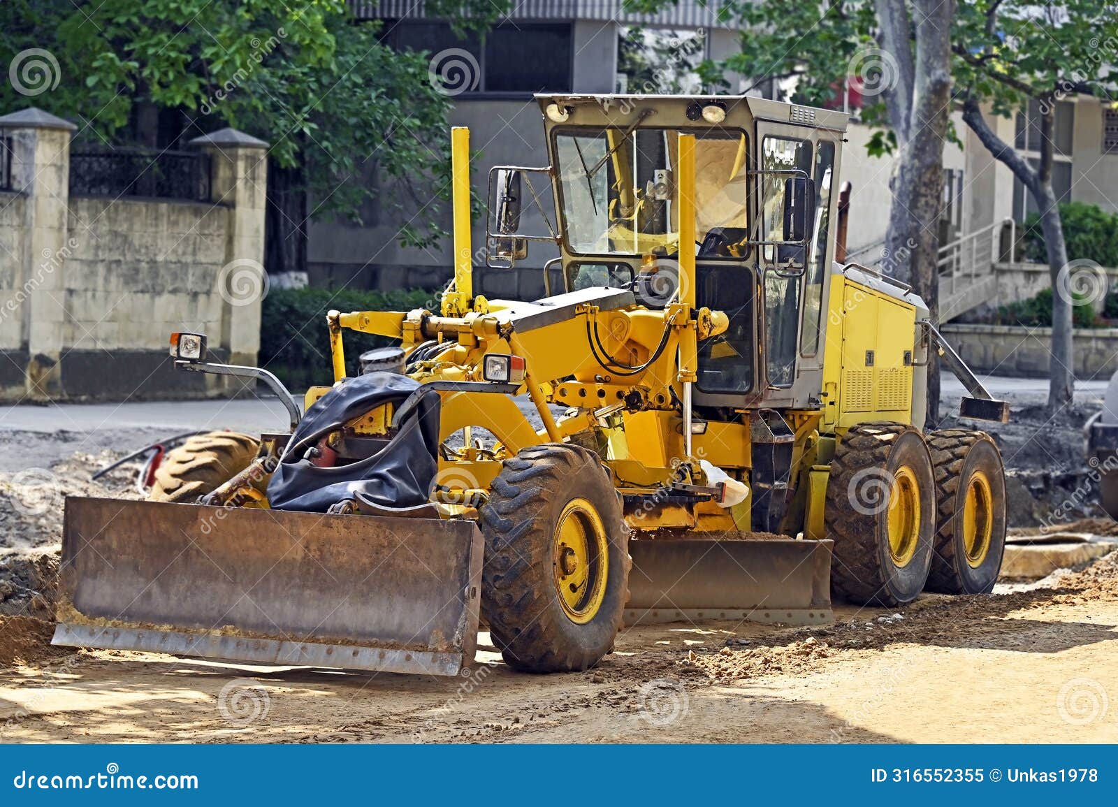 Grader on Road Construction Site Stock Image - Image of grader ...